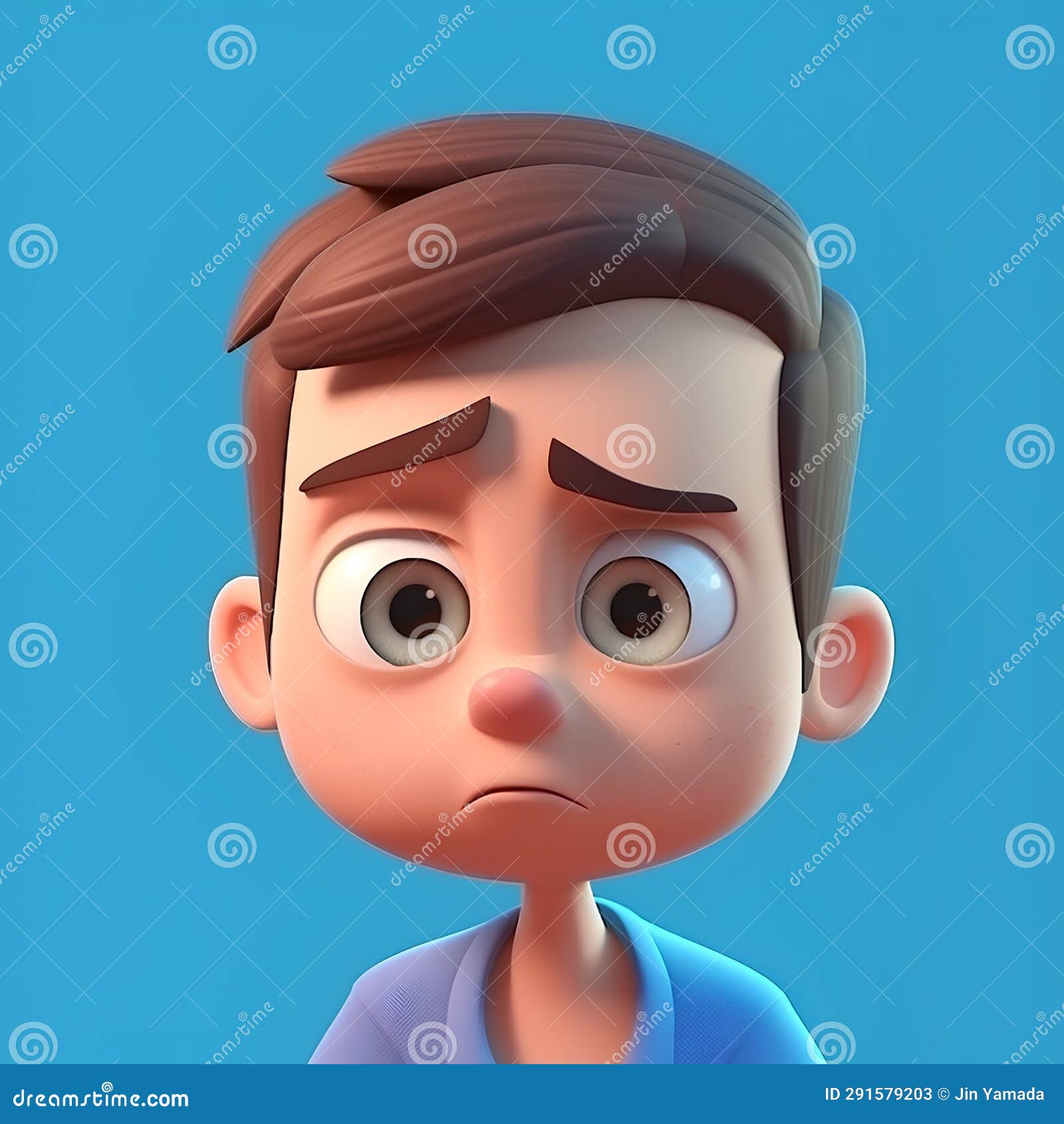 Sad Boy on Blue Background. 3D Rendering. Cartoon Character Stock ...