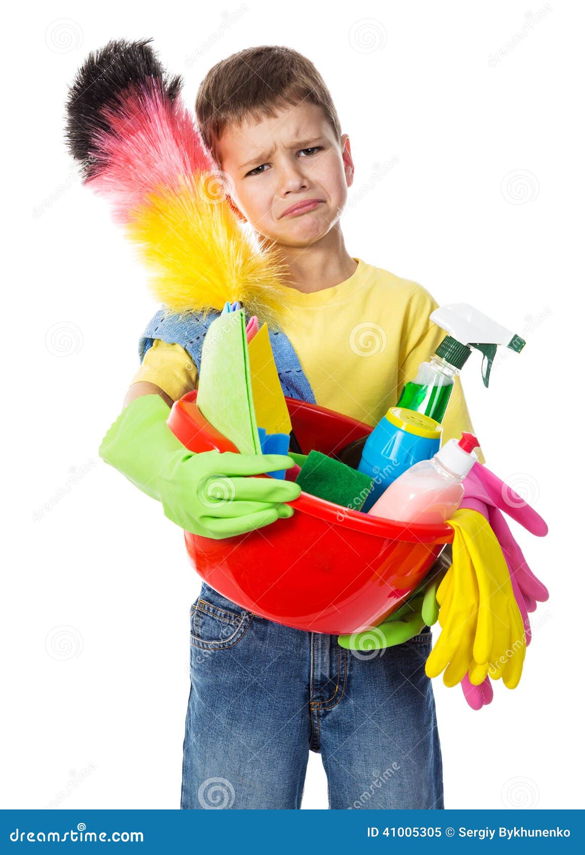 Sad Boy With Cleaning Tools Stock Image - Image: 41005305