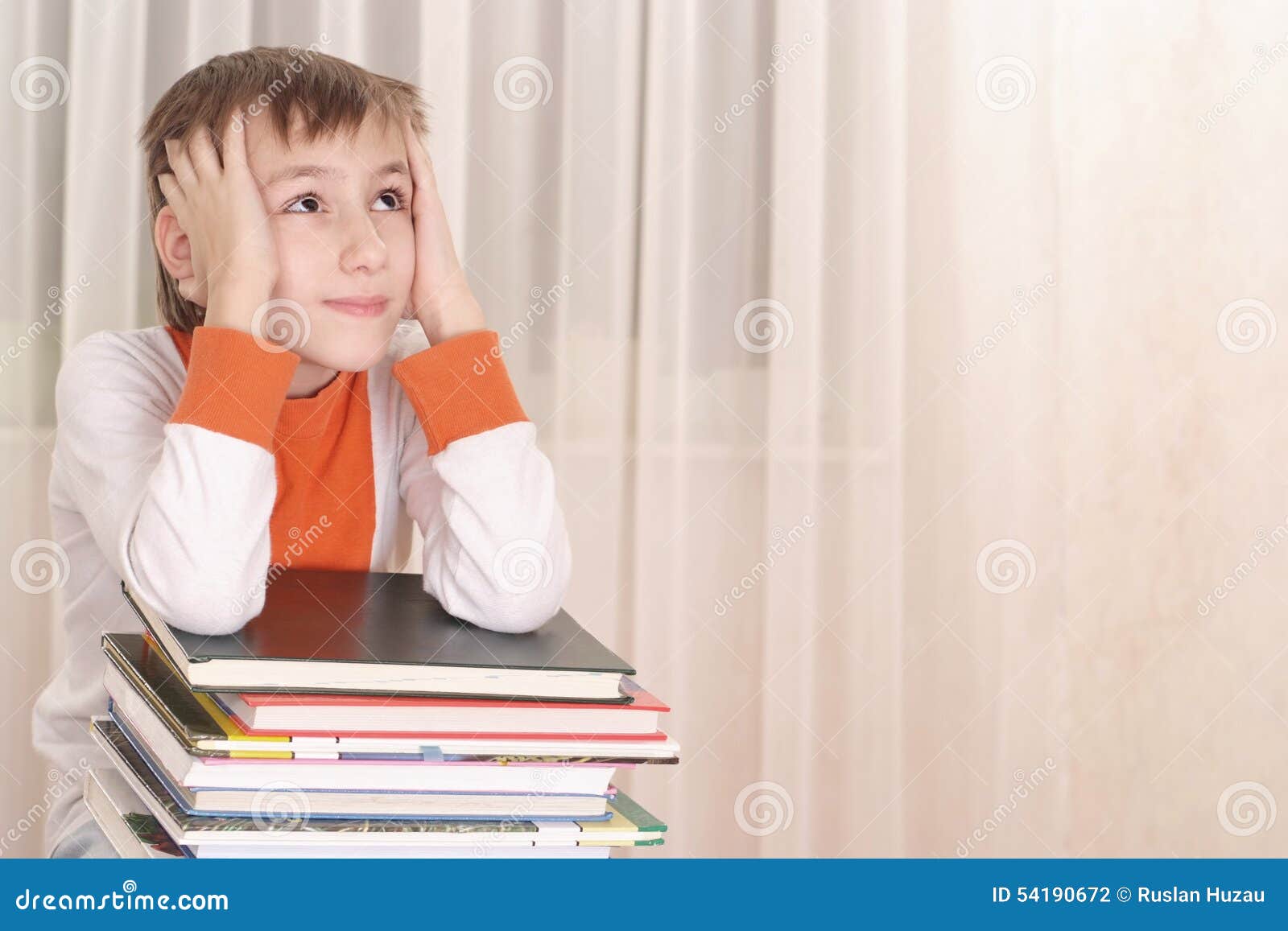 Sad Boy Doing Homework on a White Background Stock Photo - Image of ...