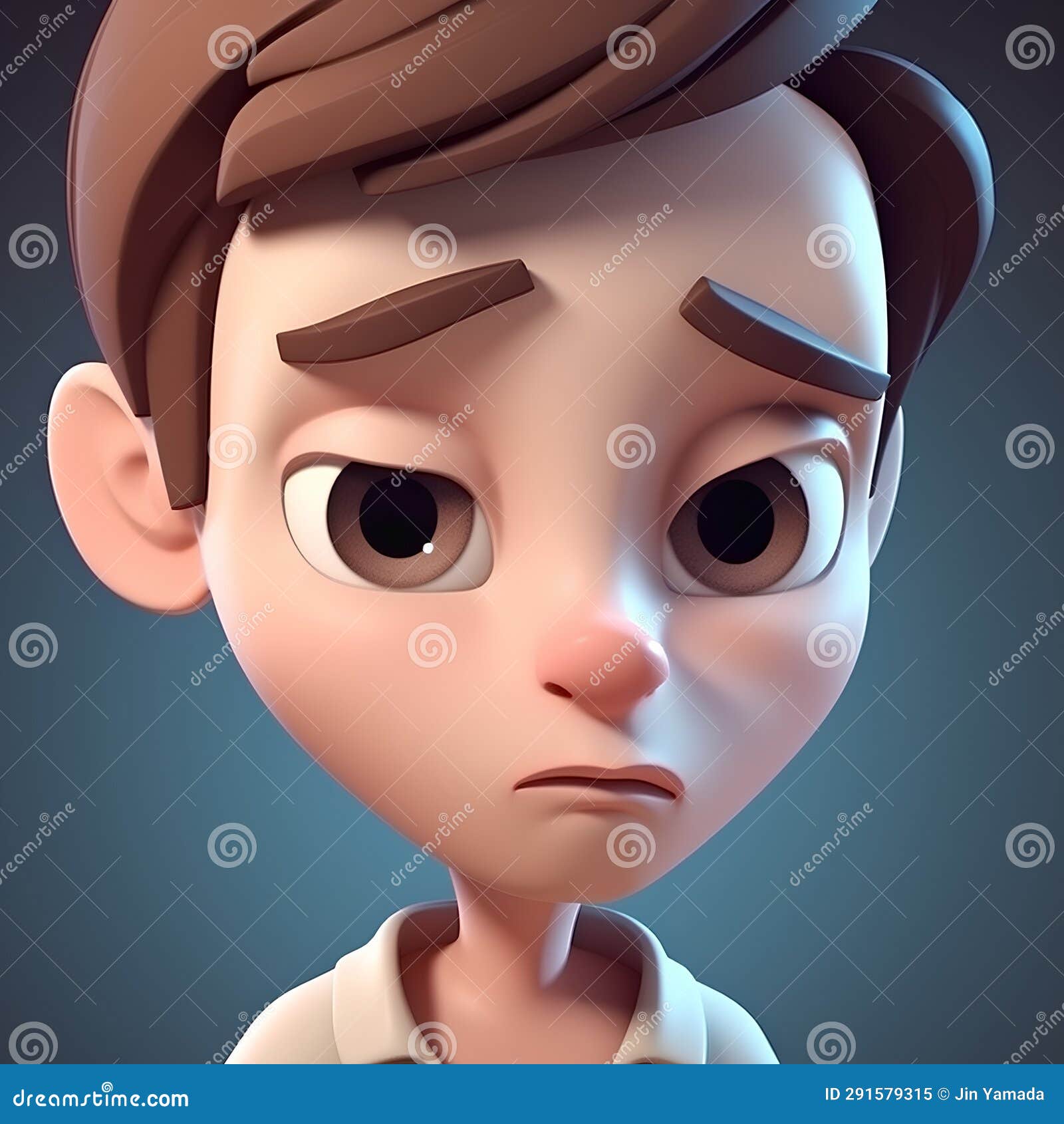 Sad Boy with Sad Expression on His Face. 3D Rendering Stock ...