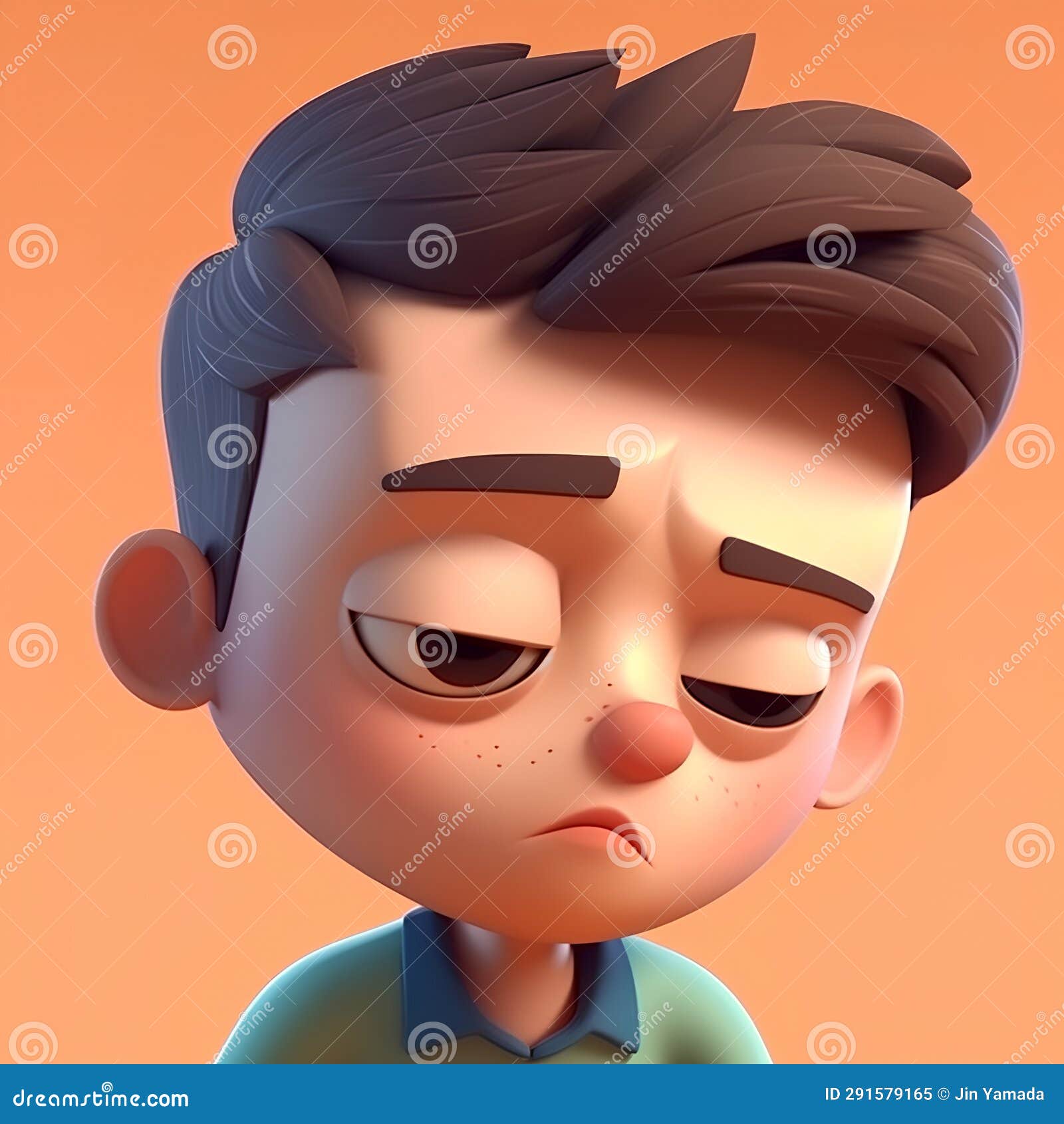 Sad Boy with Facial Expression, 3d Render, Isolated on Orange ...
