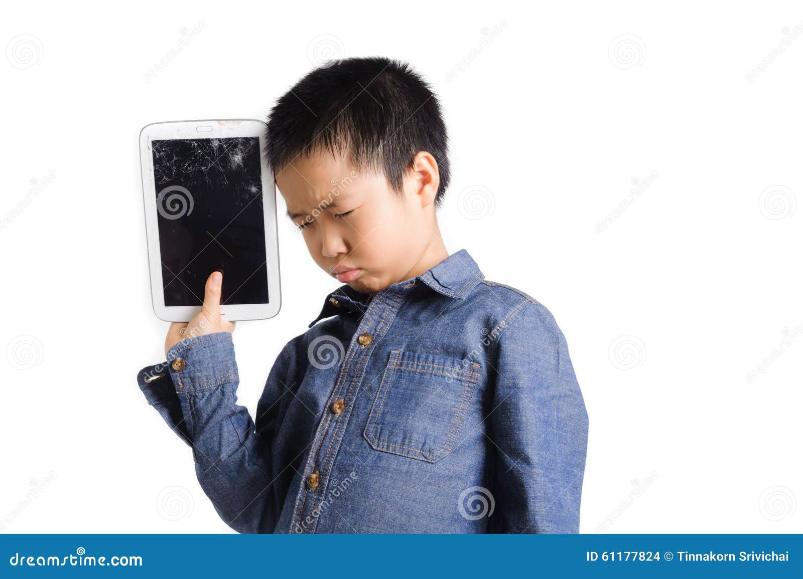Sad Boy Hold Cracked Tablet Device Stock Photo - Image of display ...