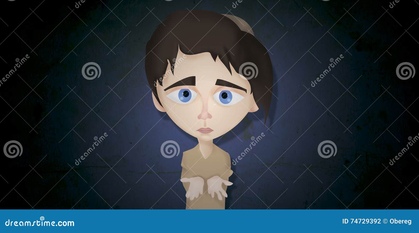 Sad boy with open hand stock illustration. Illustration of childhood ...