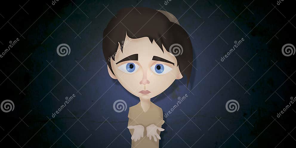 Sad boy with open hand stock illustration. Illustration of childhood ...