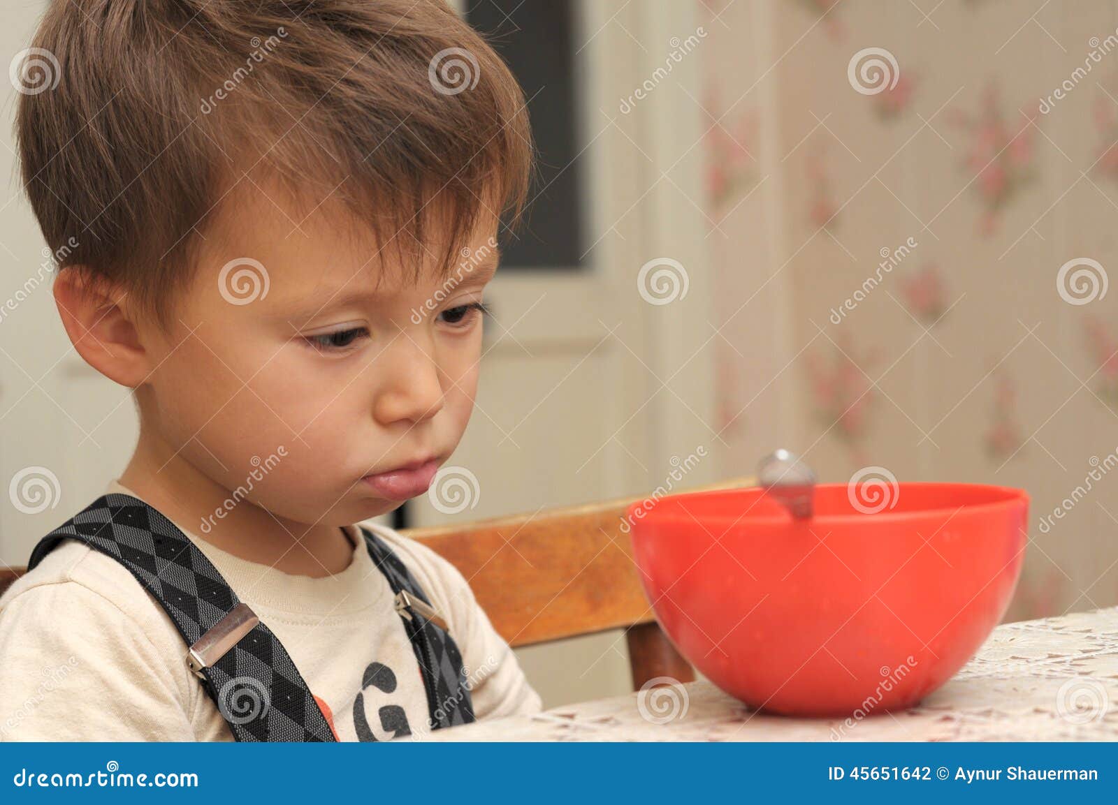 Sad boy refusing to eat stock photo. Image of portrait - 45651642