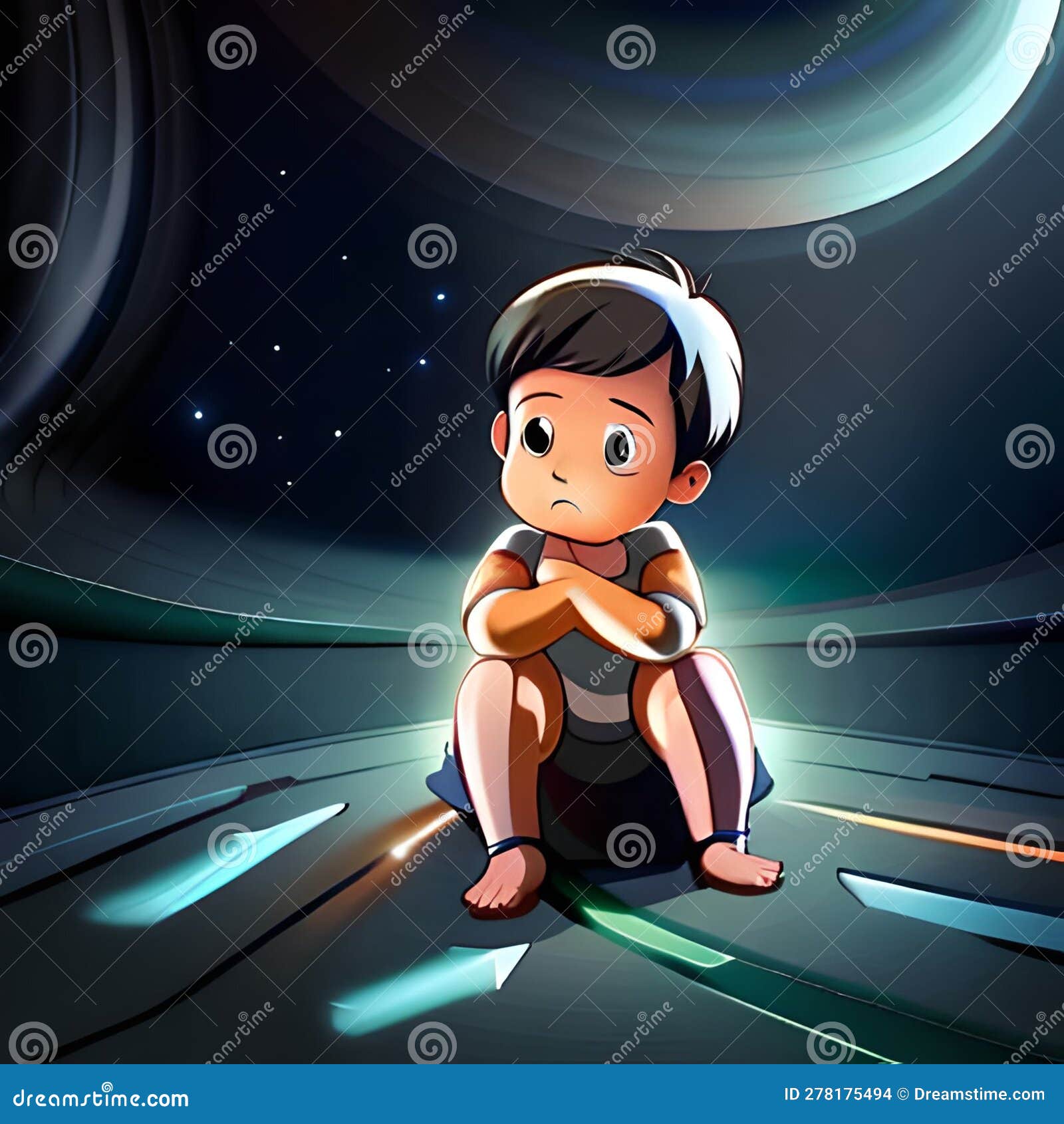 Sad Boy Sitting in the Alone Peace World Stock Illustration ...