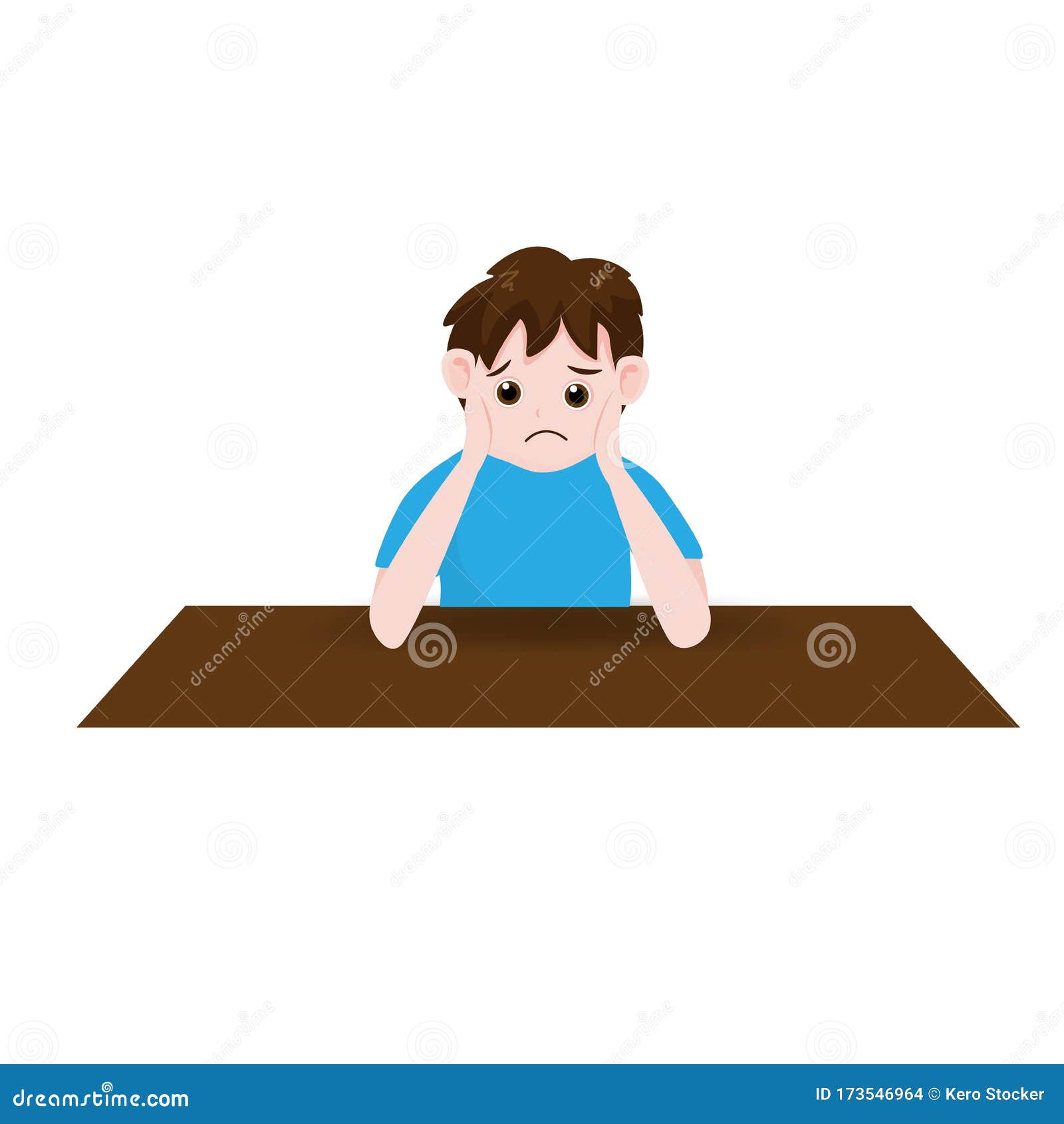 Sad Boy Sitting at Table Isolated on Background. Vector Illustration in ...