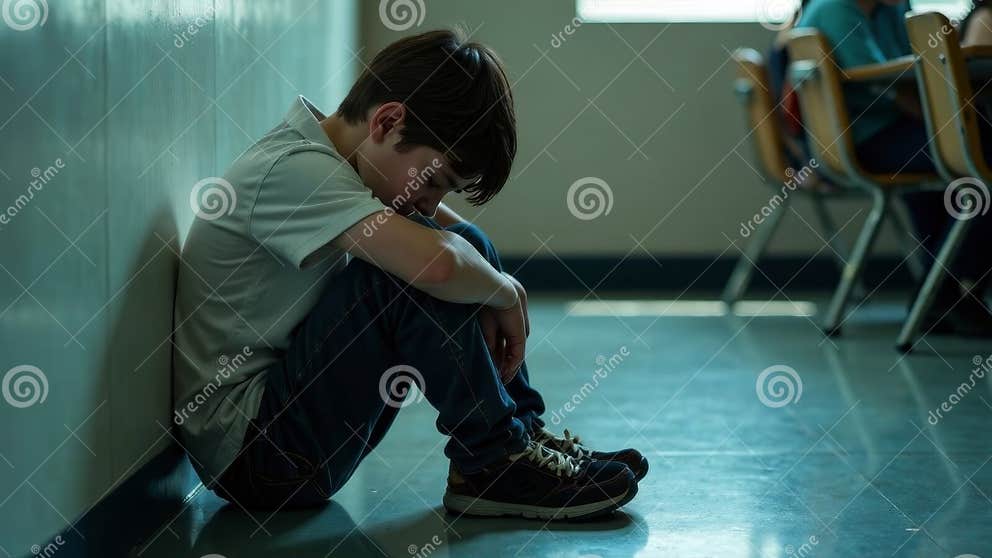 Sad Boy Sitting by the Wall Stock Photo - Image of distraught ...
