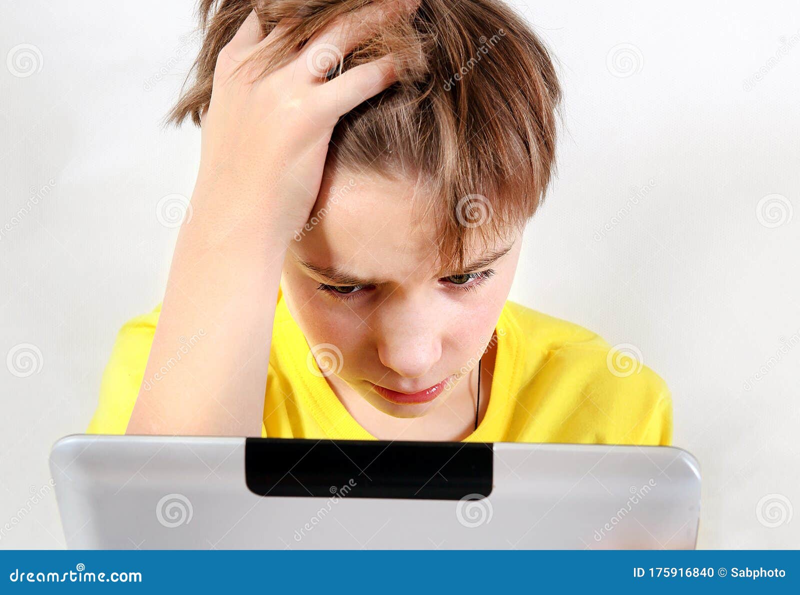 Sad Boy with a Tablet stock photo. Image of danger, depression - 175916840