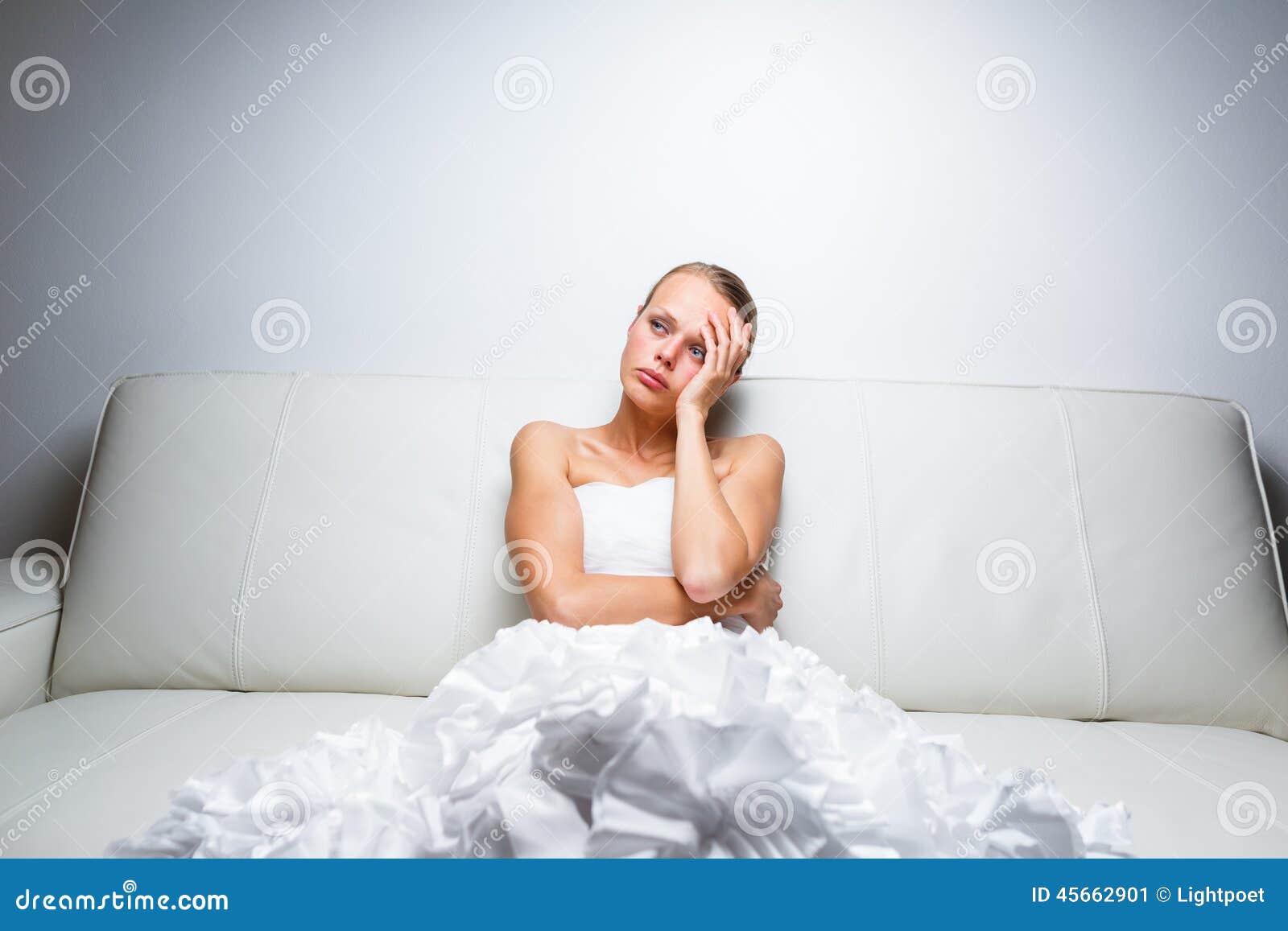 Sad Bride Crying Sitting on a Sofa Stock Image - Image of disappointed ...