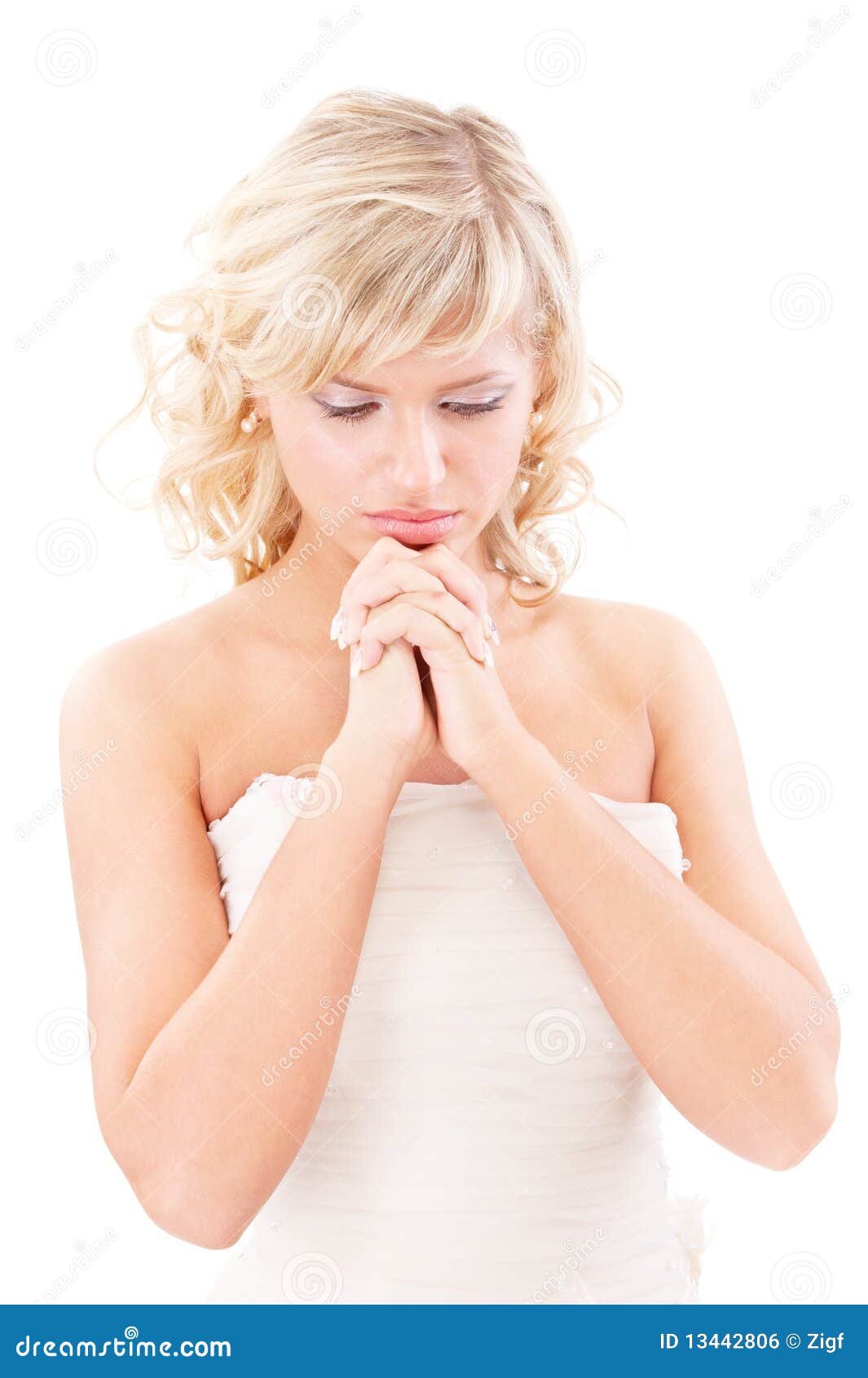 Sad bride looks downwards stock photo. Image of female - 13442806