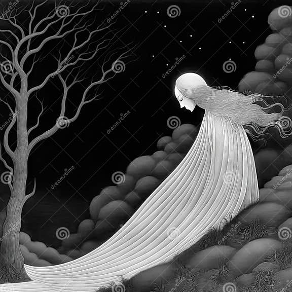 A Sad, Brooding Ghost at Night in the Woods, a Grayscale Fantasy ...