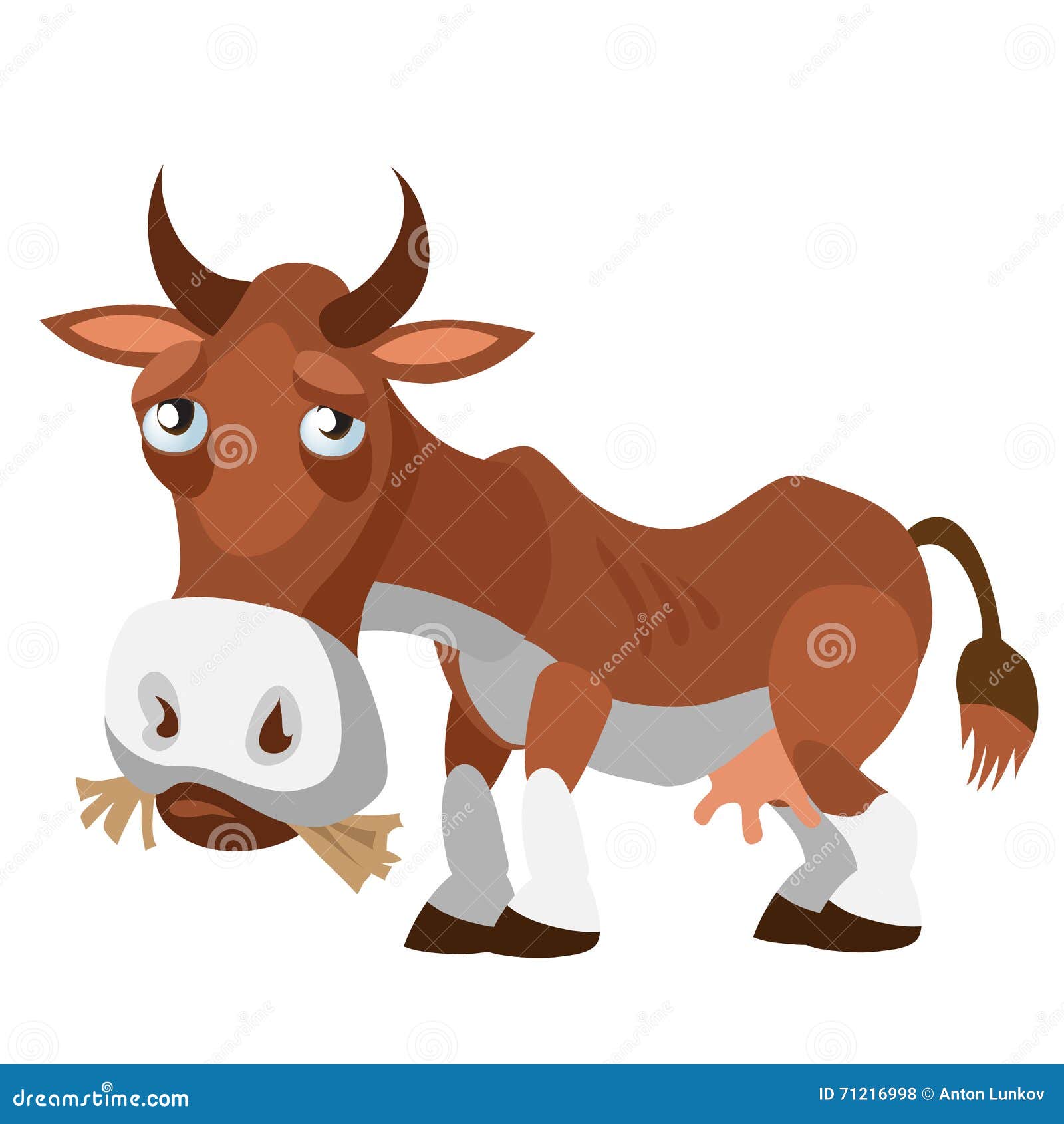 Sad Brown Cow in Cartoon Style Stock Illustration - Illustration of ...