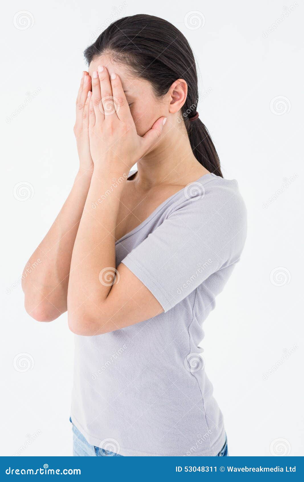 Sad Brunette Hiding Her Face Stock Image - Image of sadness, loser ...