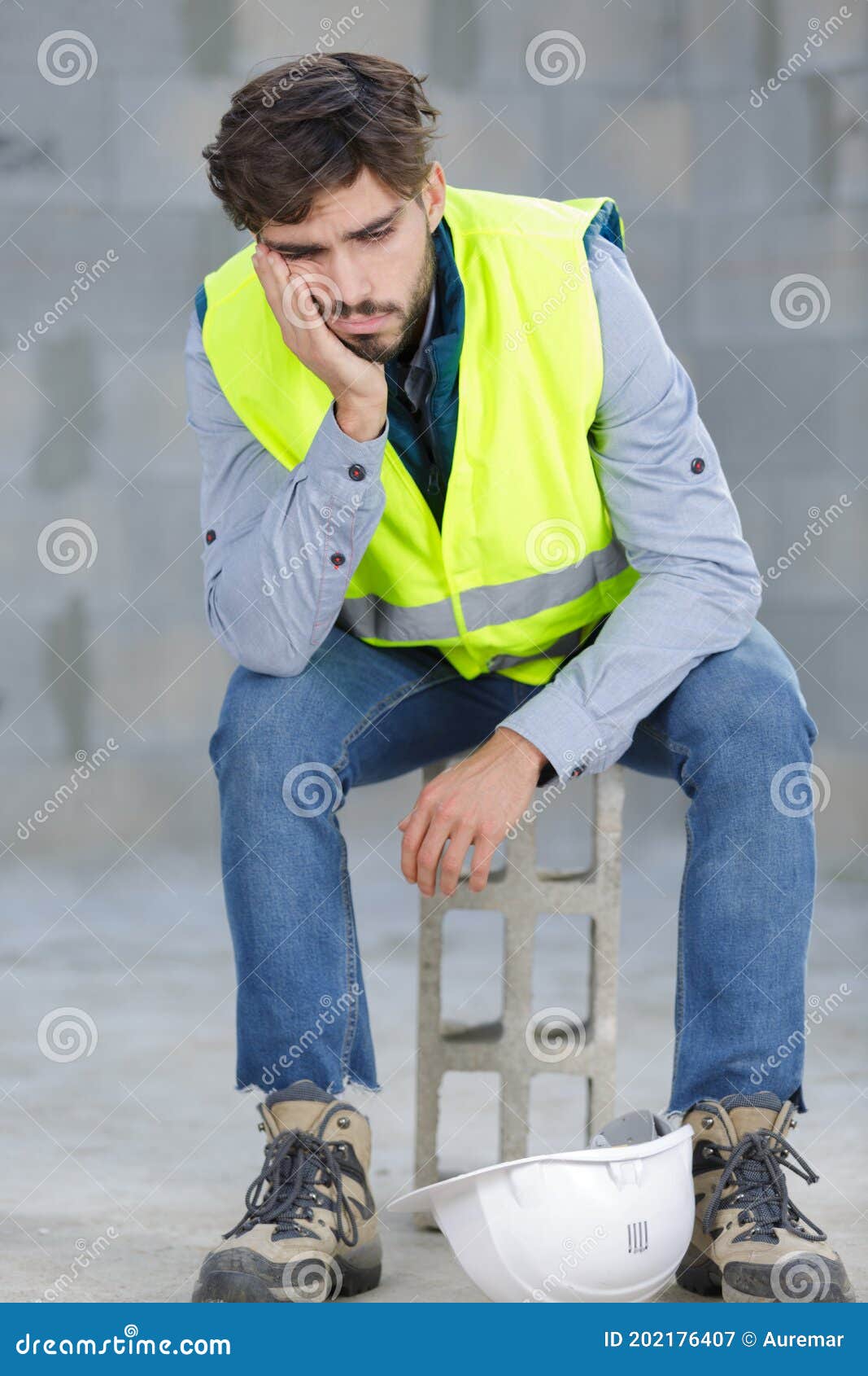 Sad builder lost job stock image. Image of problem, business - 202176407