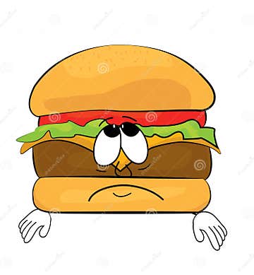 Sad burger cartoon stock illustration. Illustration of sadness - 43762532