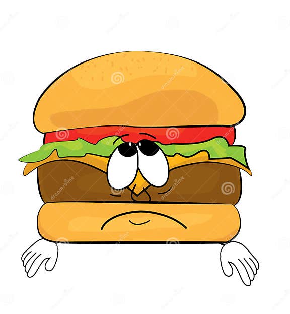 Sad burger cartoon stock illustration. Illustration of sadness - 43762532