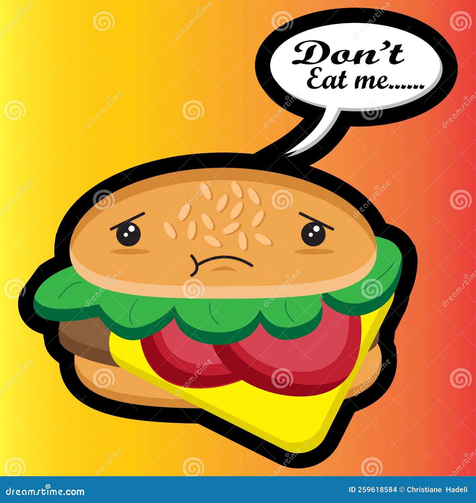 The sad burger stock vector. Illustration of cheeseburger - 259618584