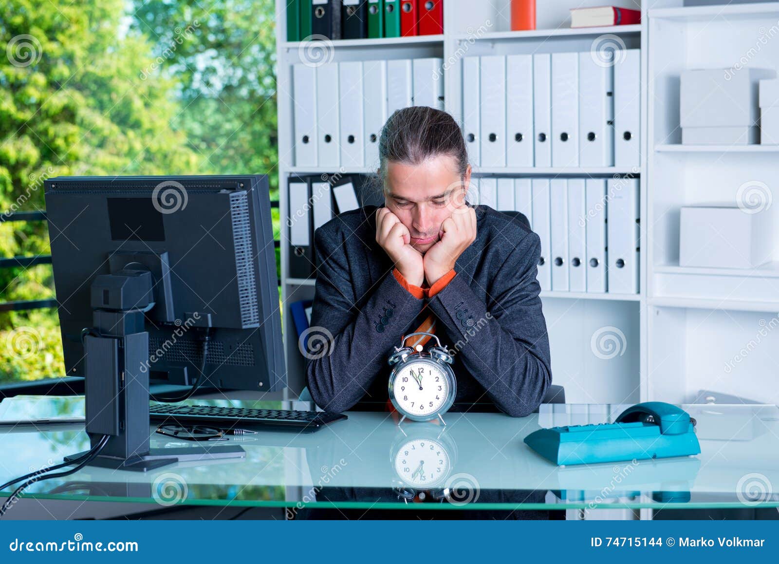 Sad Business Man with Clock Stock Photo - Image of corporate, computer ...