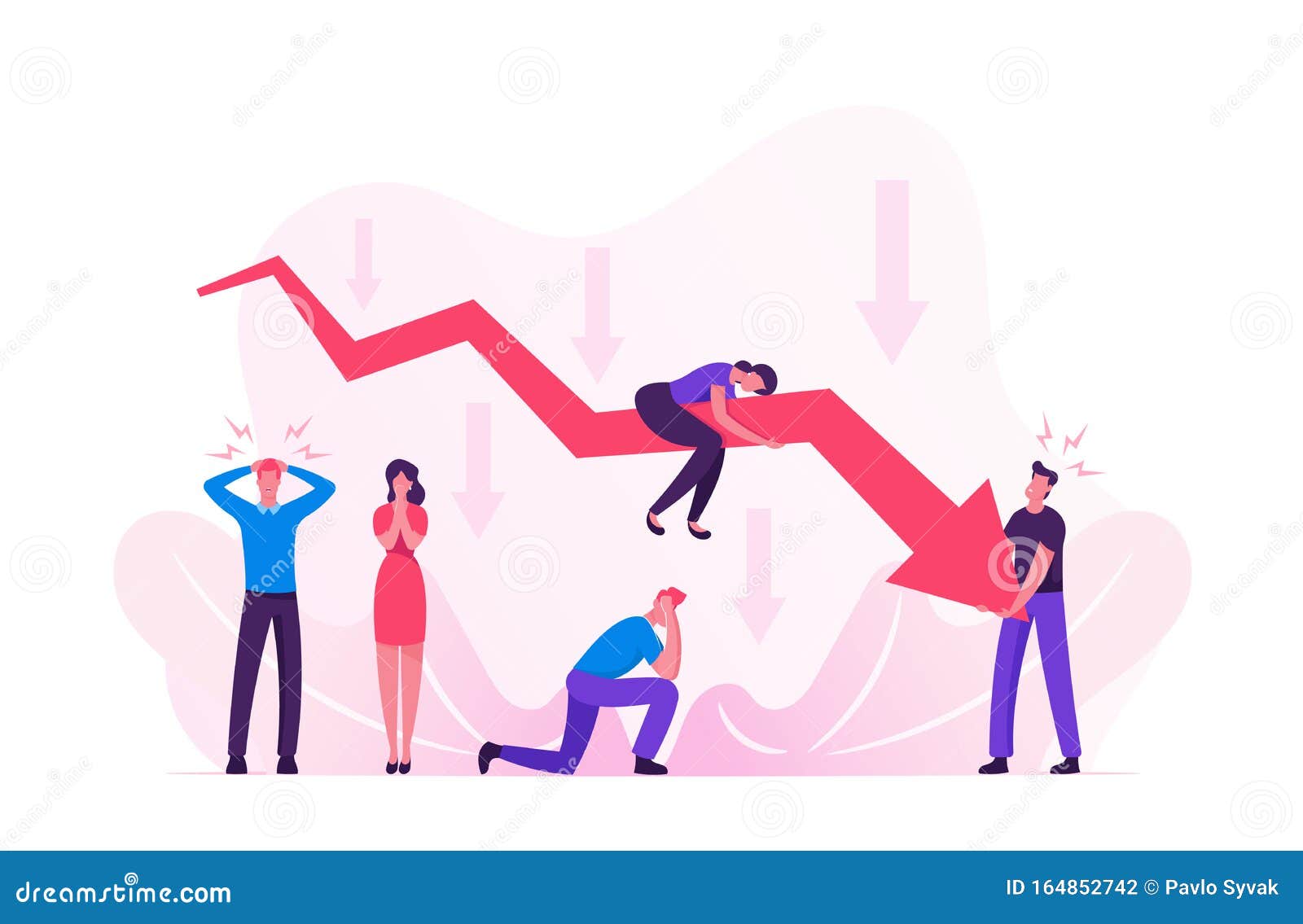 Sad Business People Around Decline Red Arrow Chart. Business on Falling ... Sad Business People Around Decline Red Arrow Chart. Business on Falling ...