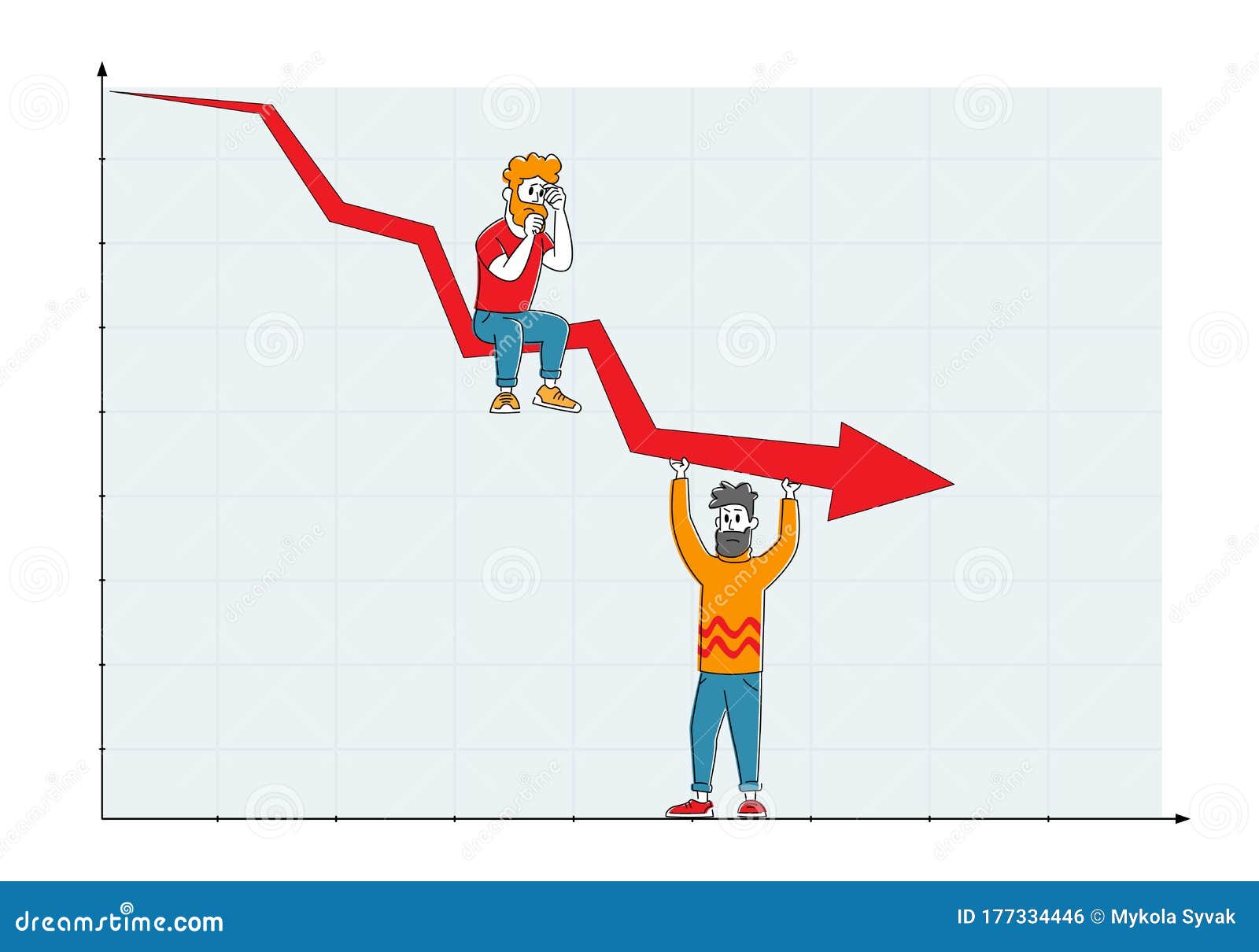 Sad Business People Characters and Decline Red Arrow Chart. Business on ...