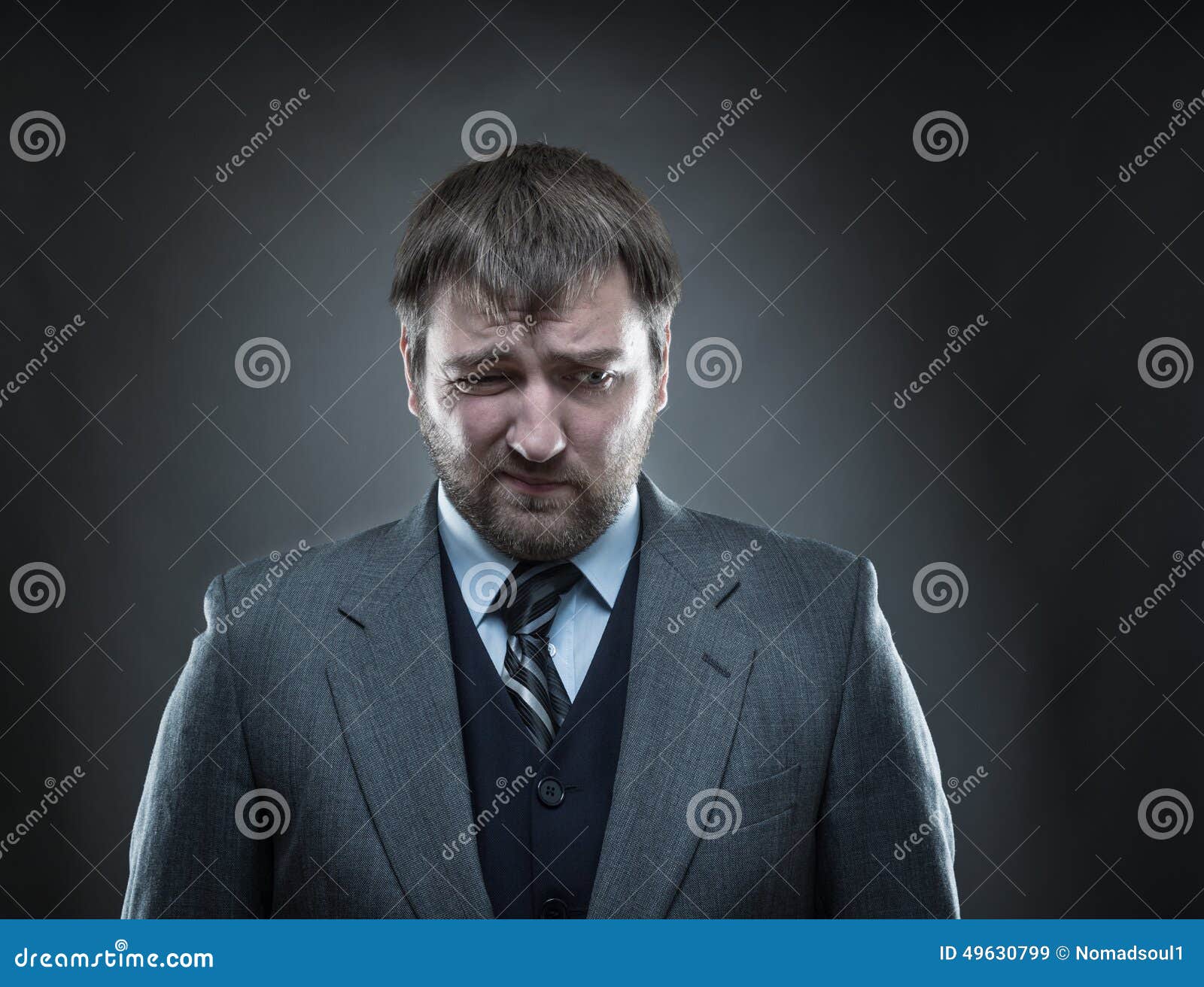 Sad Businessman Agaist Gray Stock Image - Image of loneliness, grief ...