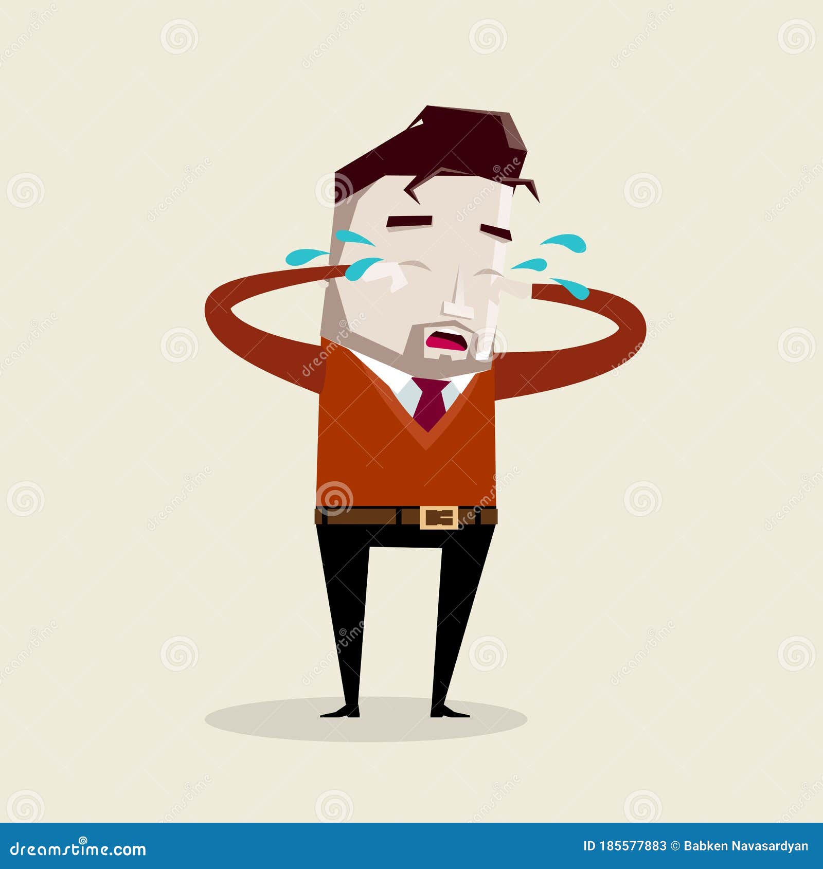Man Or Businessman Crying When Working On Computer In Office, Vector ...