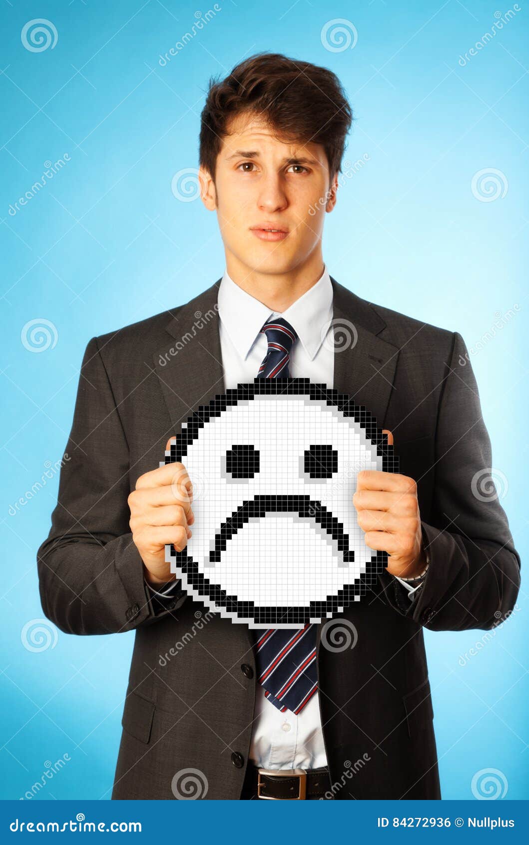 Sad Businessman with Icon stock photo. Image of white - 84272936