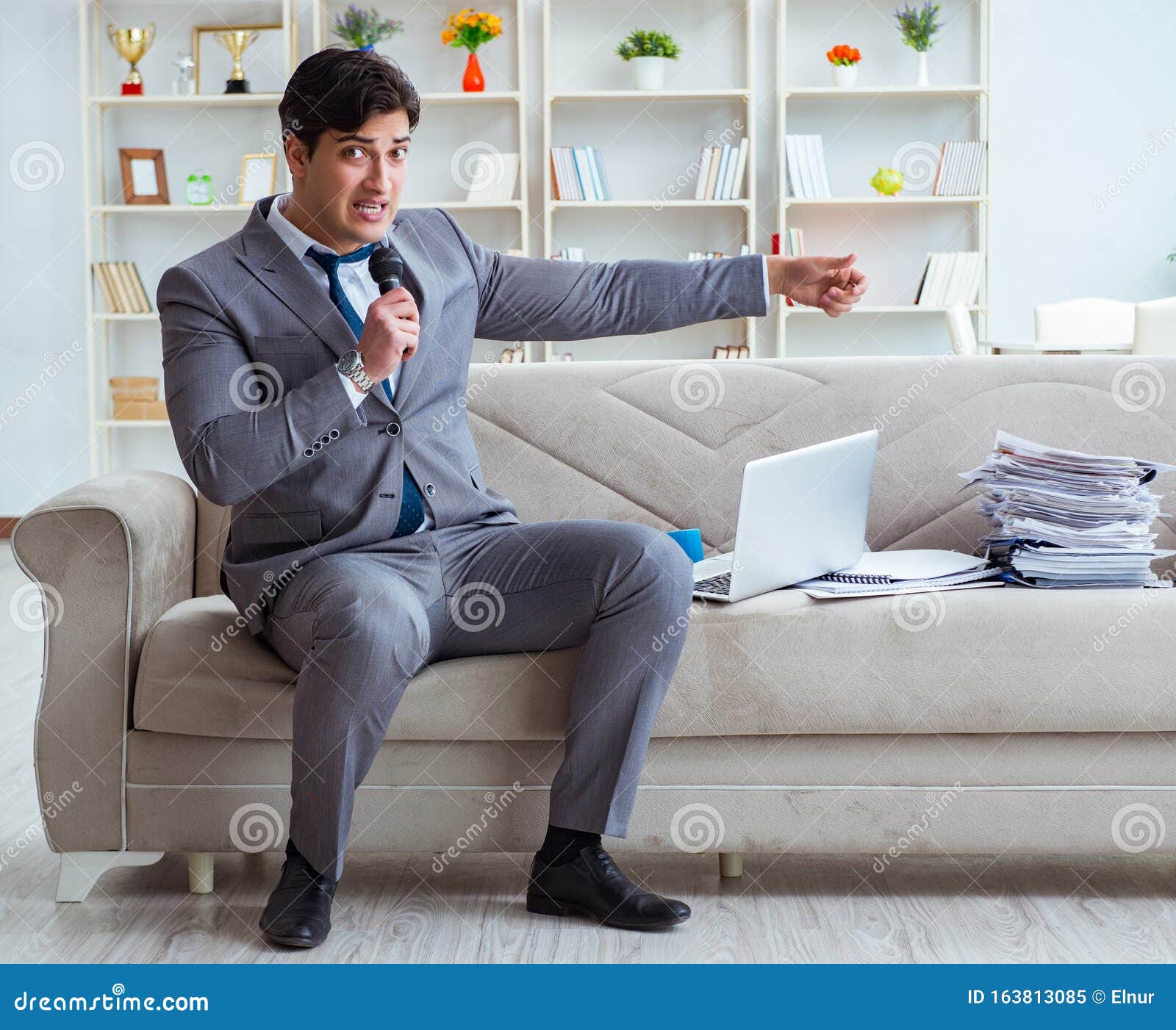 Sad Businessman Singing in Office Stock Image - Image of business ...