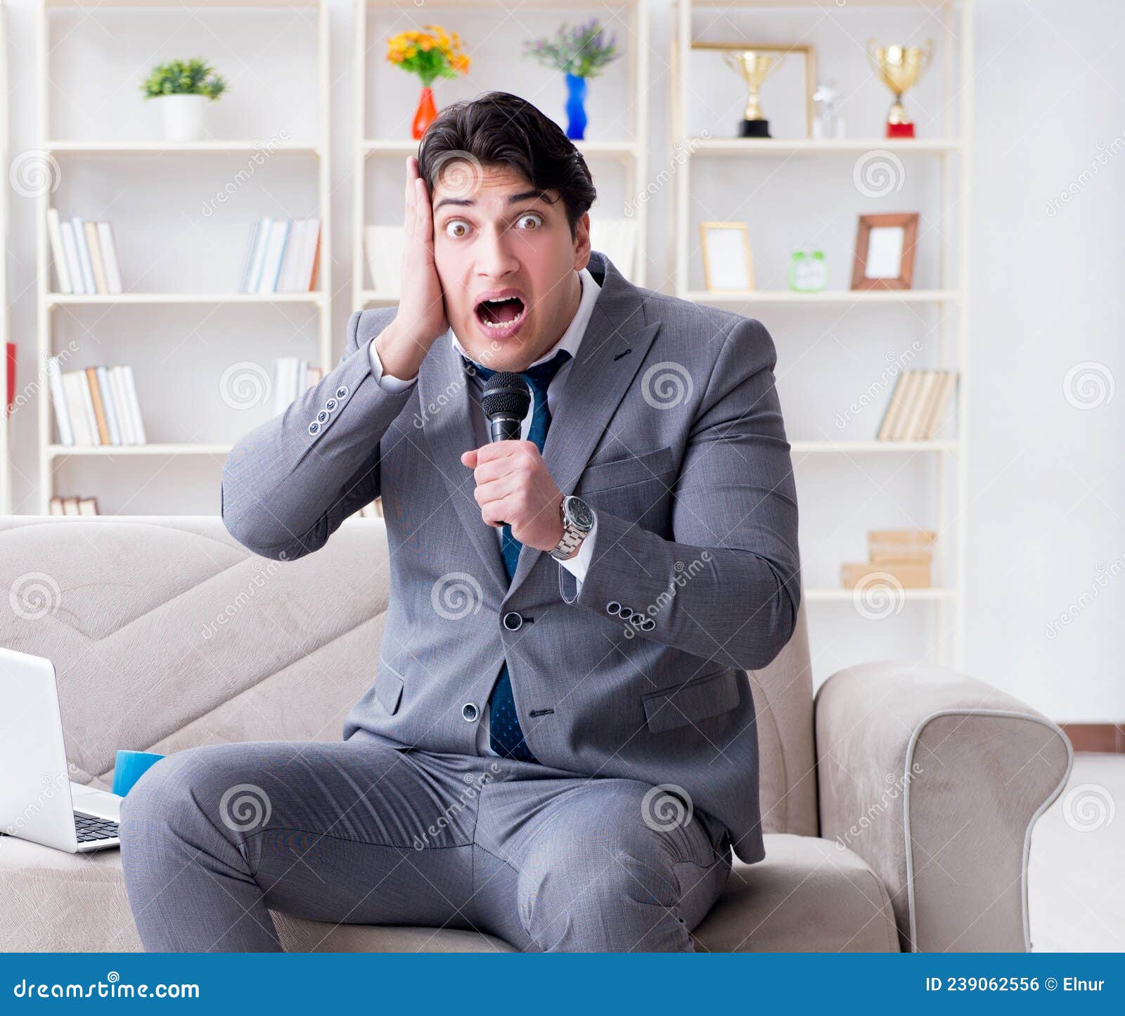 Sad Businessman Singing in Office Stock Photo - Image of executive ...