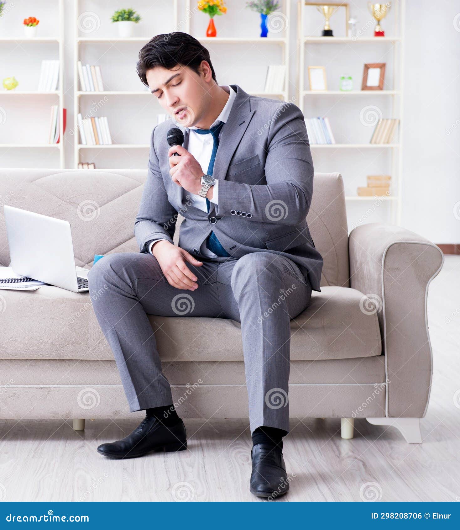 Sad Businessman Singing in Office Stock Photo - Image of angry, music ...