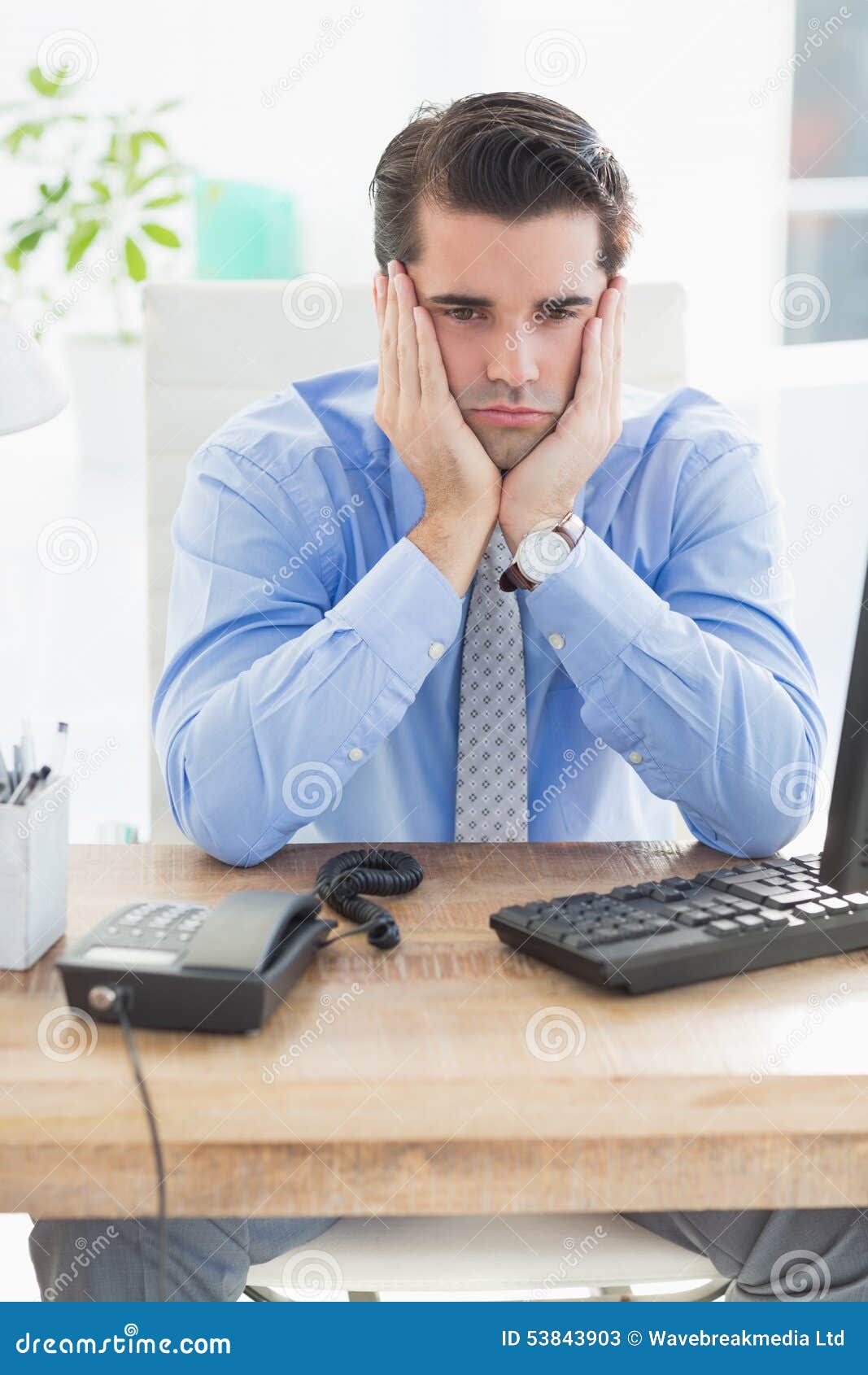 Sad Businessman Sitting at His Desk Stock Image - Image of adult ...
