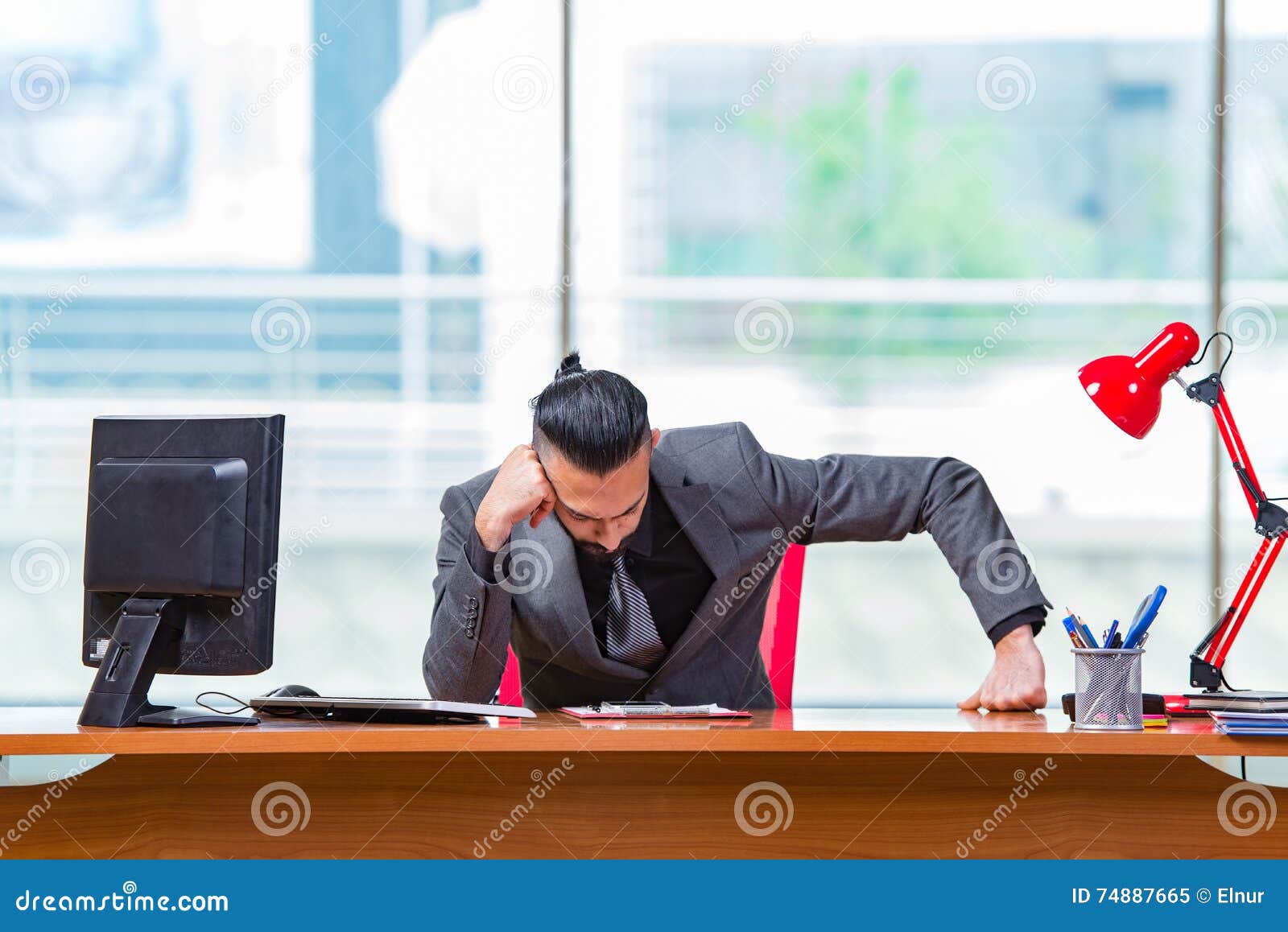 The Sad Businessman Sitting in the Office Stock Image - Image of ...