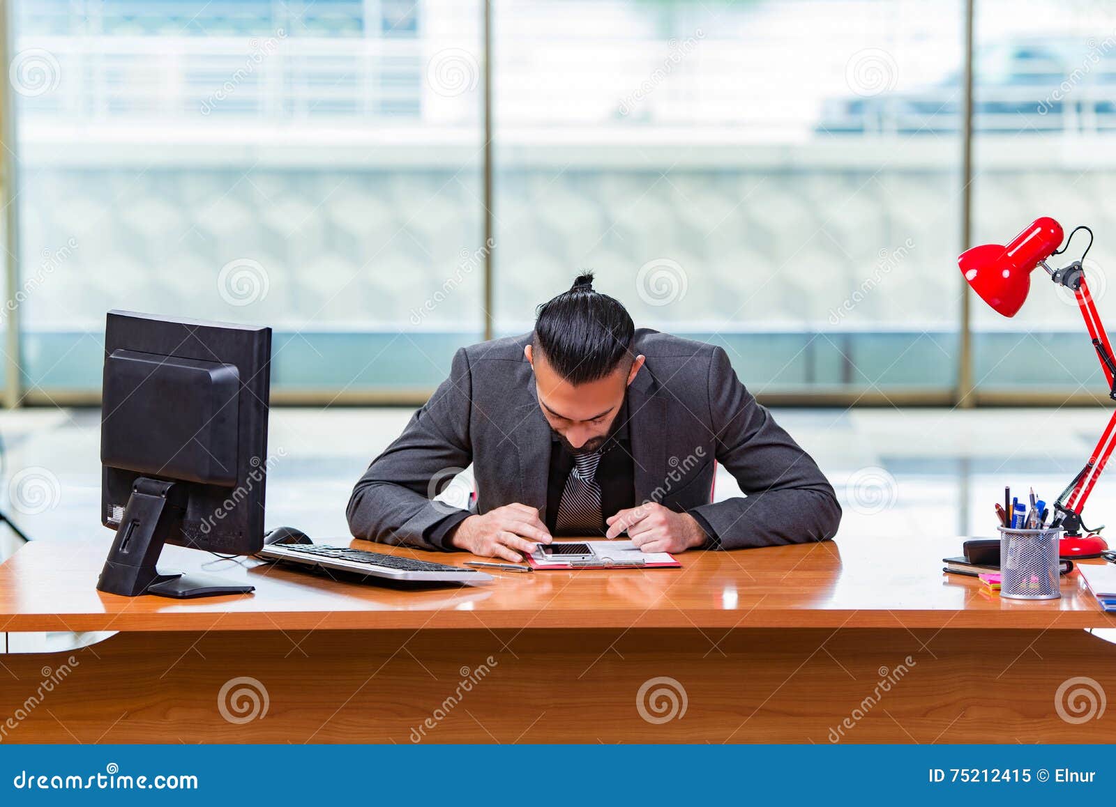 The Sad Businessman Sitting in the Office Stock Image - Image of ...