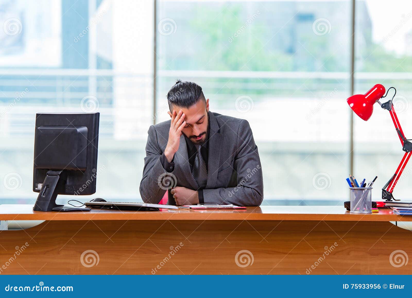 The Sad Businessman Sitting in the Office Stock Photo - Image of ...