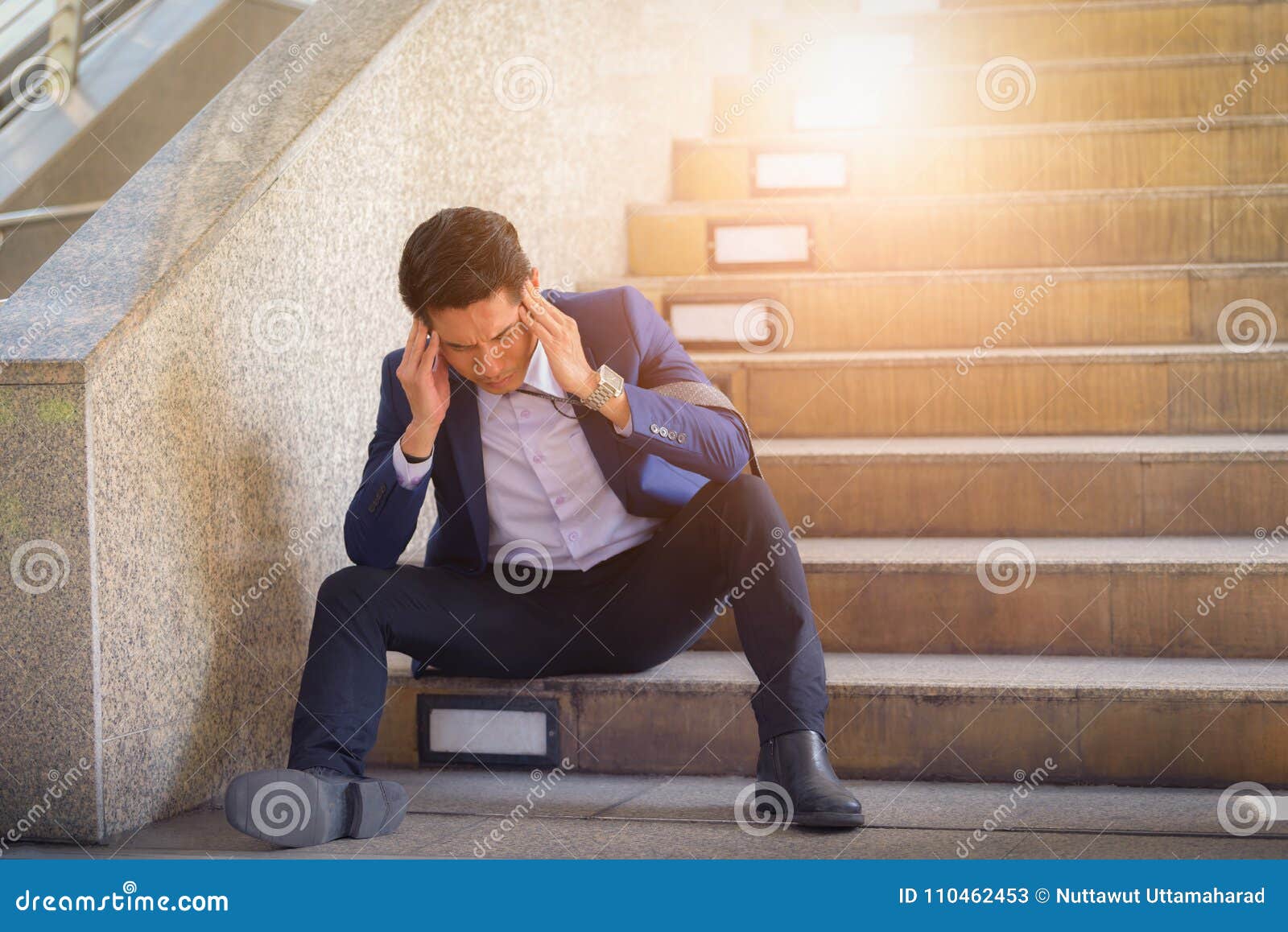 Sad Businessman Sitting on Steps Outside Stock Image - Image of ...