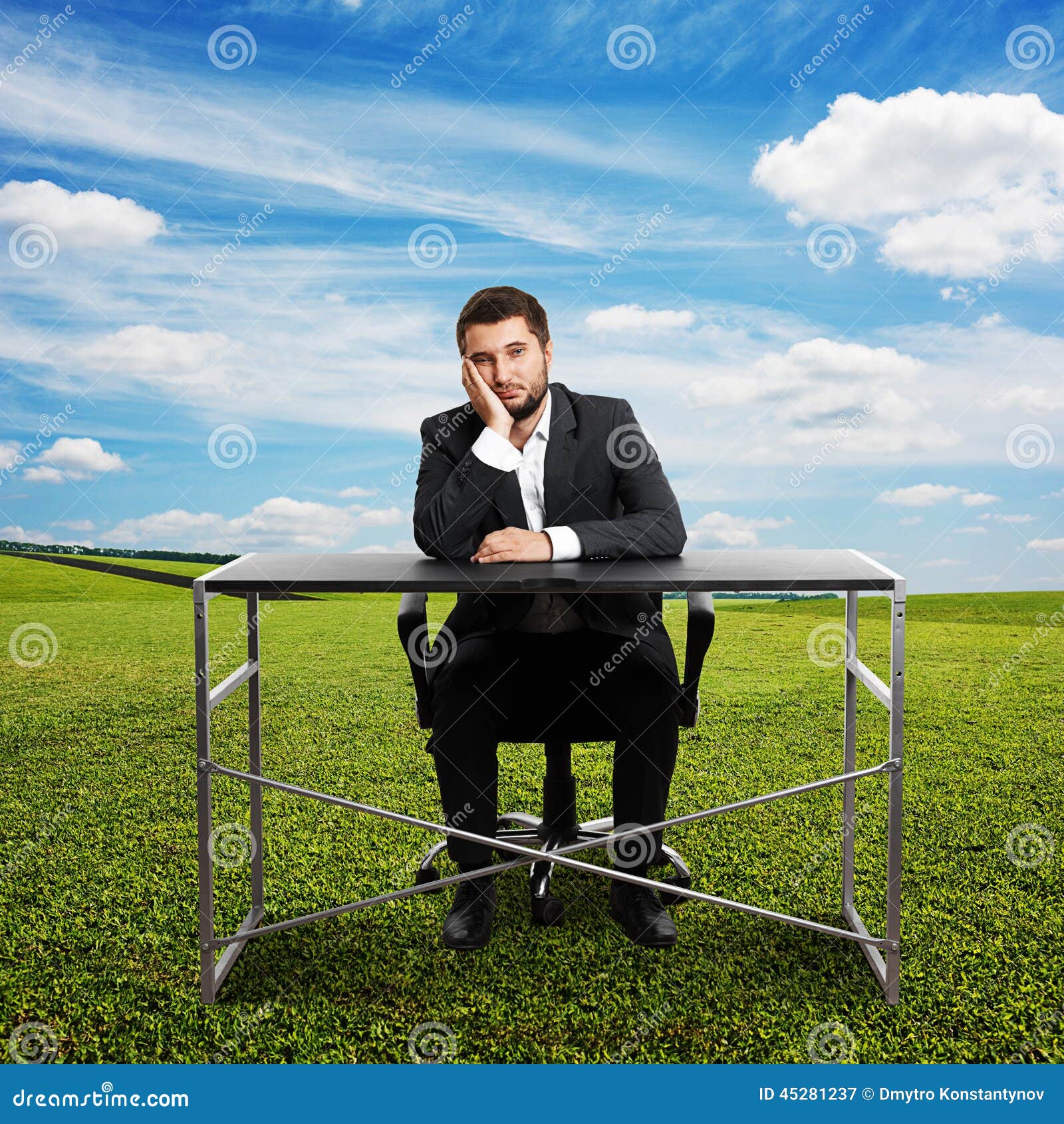 Sad Businessman Sitting at Table Stock Image - Image of crisis, young ...
