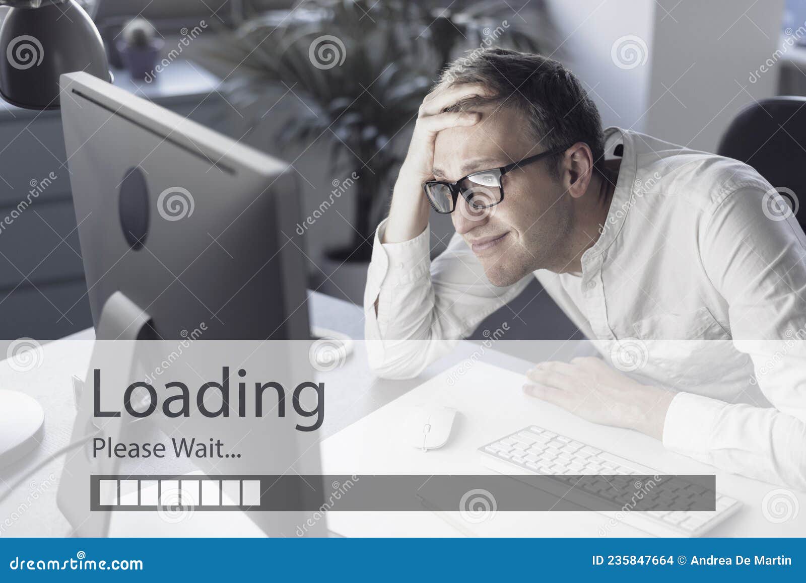 Sad Businessman Staring at the Lagging Loading Bar Stock Photo - Image ...