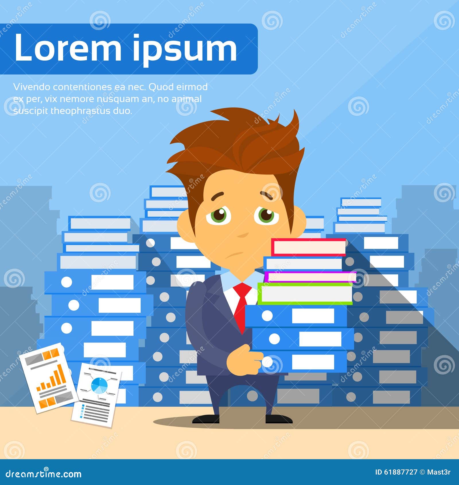 Sad Businessman Study Problem Hold Pile Stack Stock Vector ...