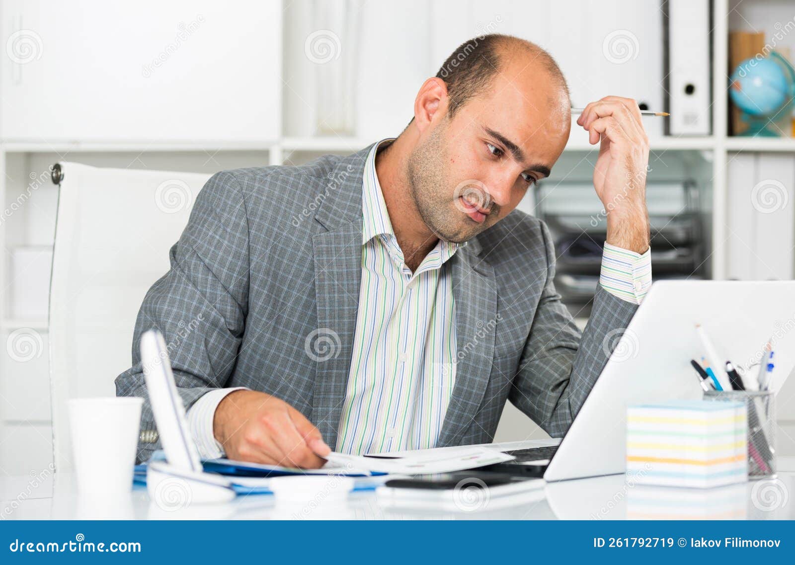 Sad Businessman Thinking about Work Stock Image - Image of working ...