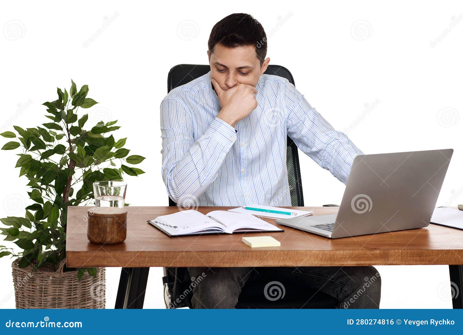 Sad Businessman Using Laptop, Sitting on Chair at Desk Stock Photo ...