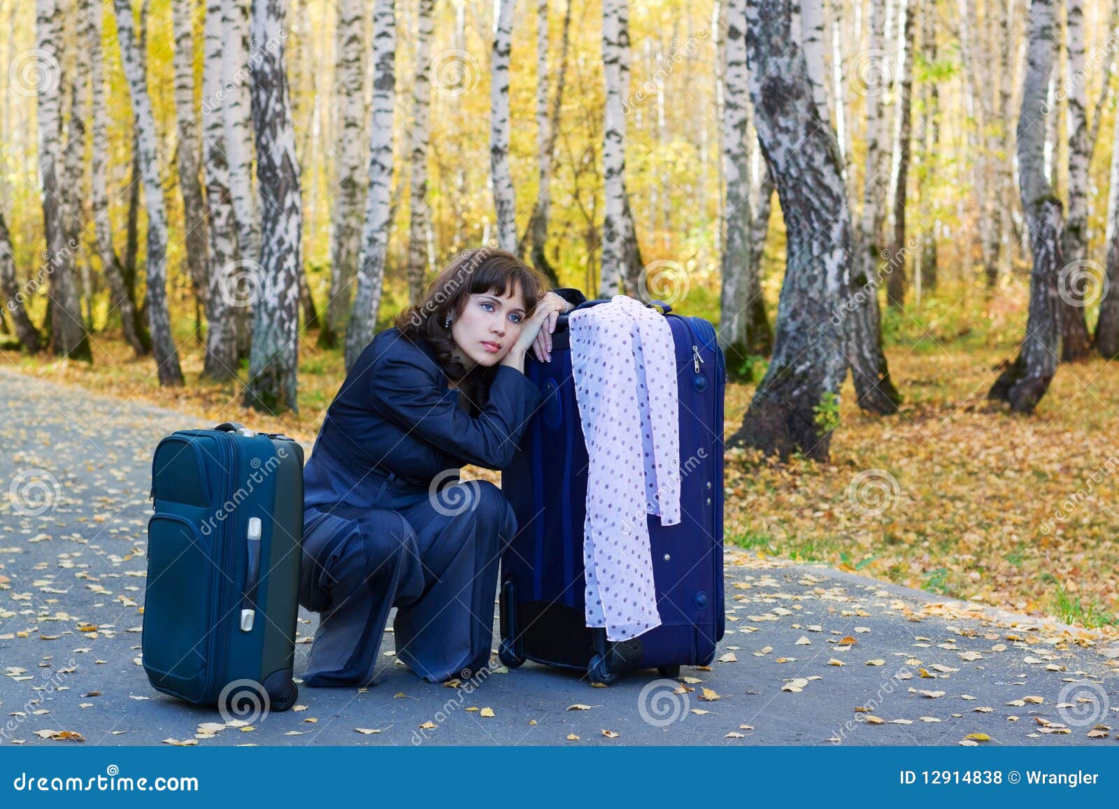 Sad Businesswoman with a Luggage. Stock Photo - Image of fashion ...