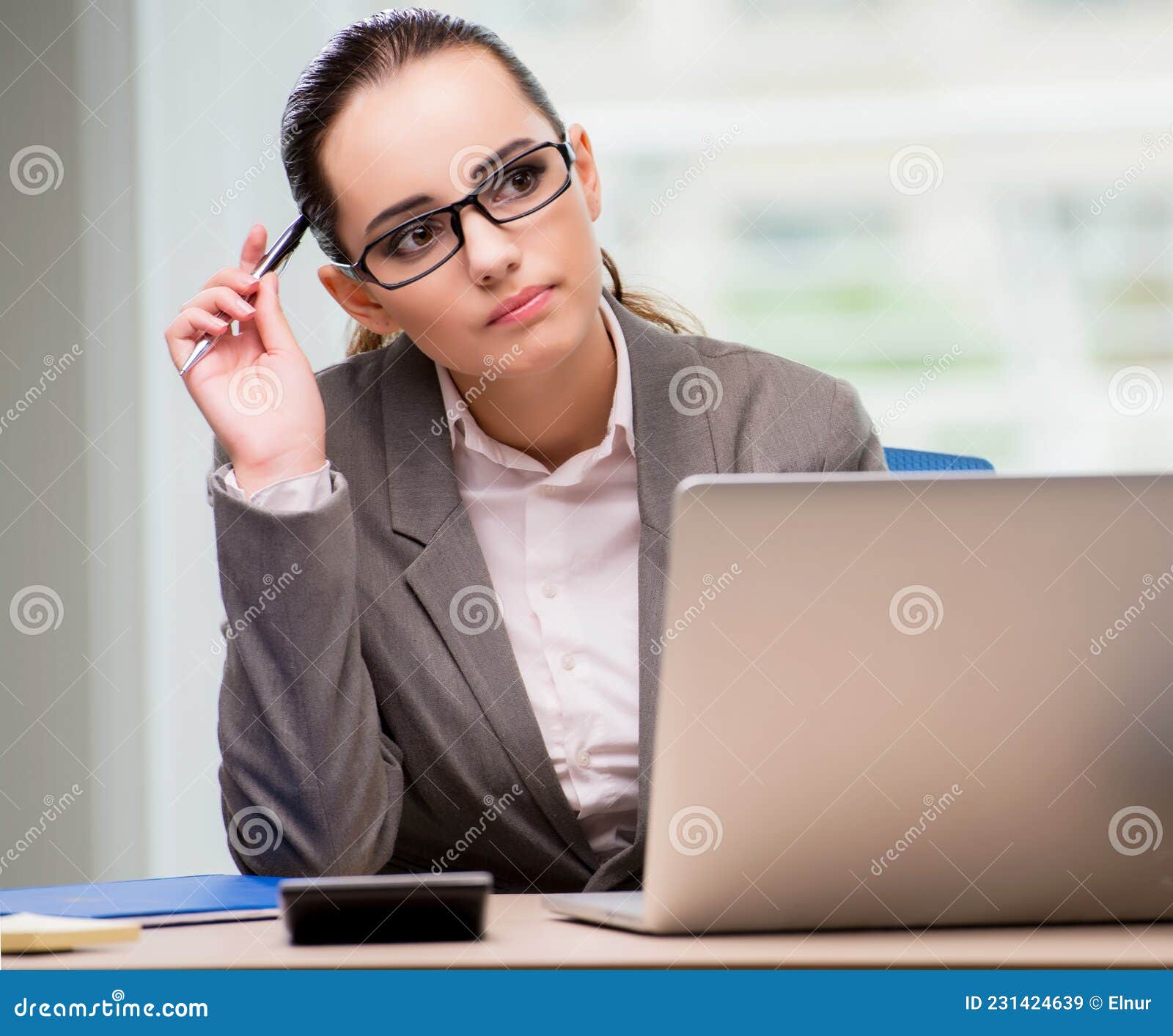 Sad Businesswoman Working at Her Desk Stock Image - Image of cheerful ...