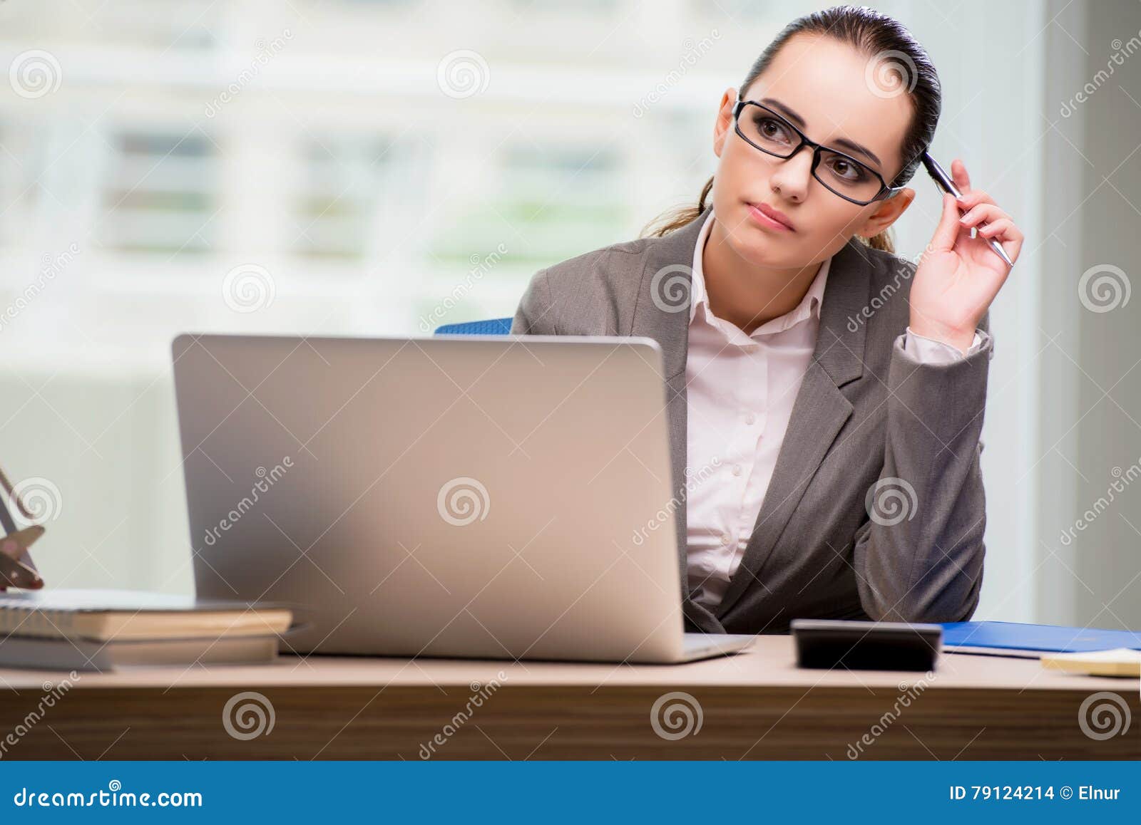 The Sad Businesswoman Working at Her Desk Stock Photo - Image of girl ...