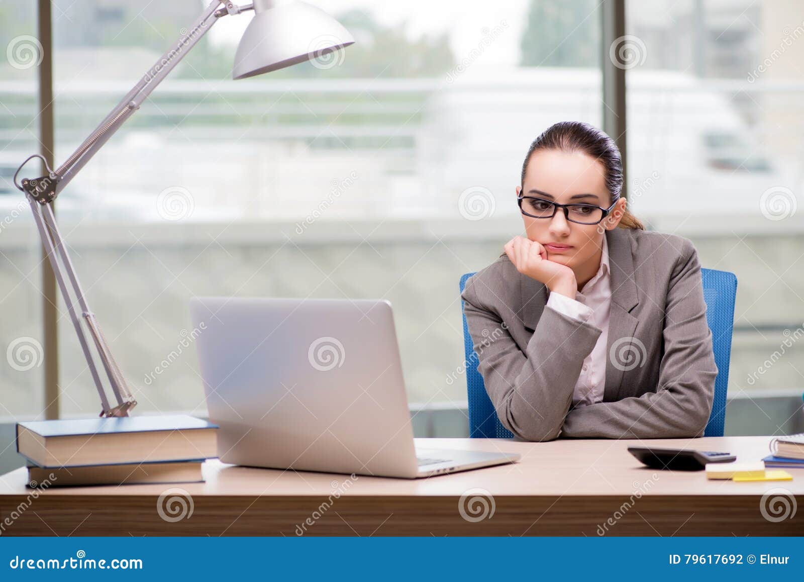The Sad Businesswoman Working at Her Desk Stock Photo - Image of ...