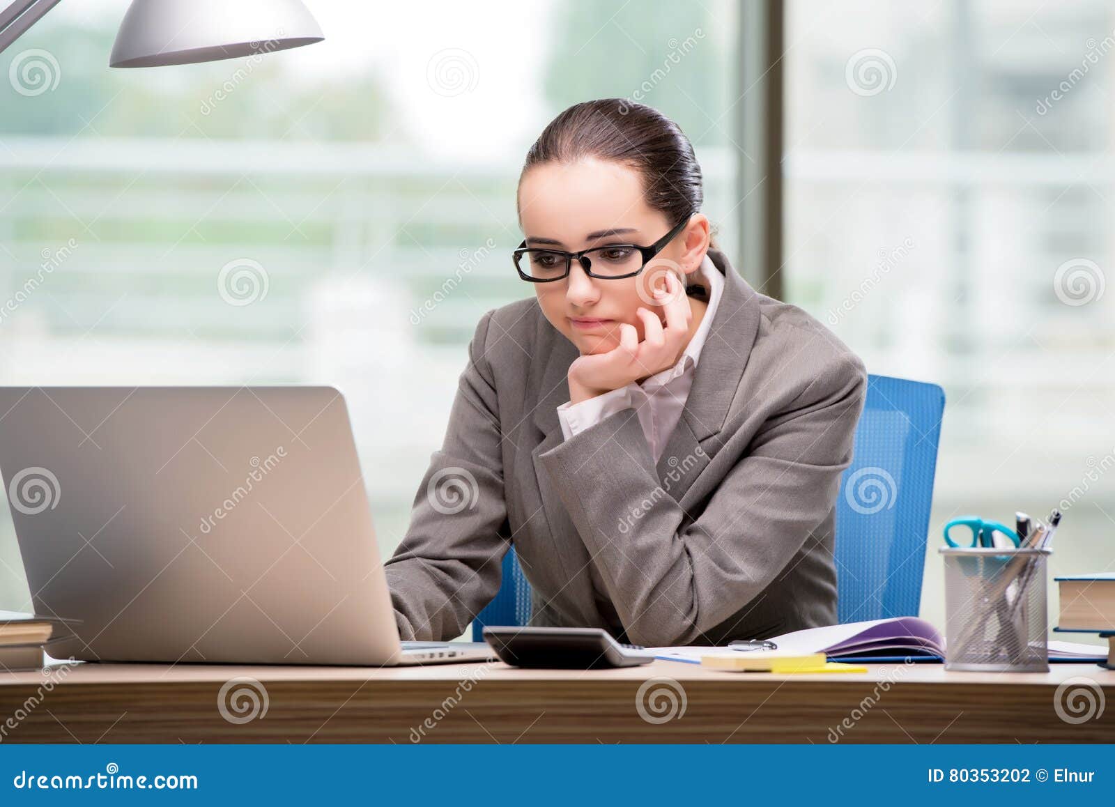 The Sad Businesswoman Working at Her Desk Stock Photo - Image of happy ...