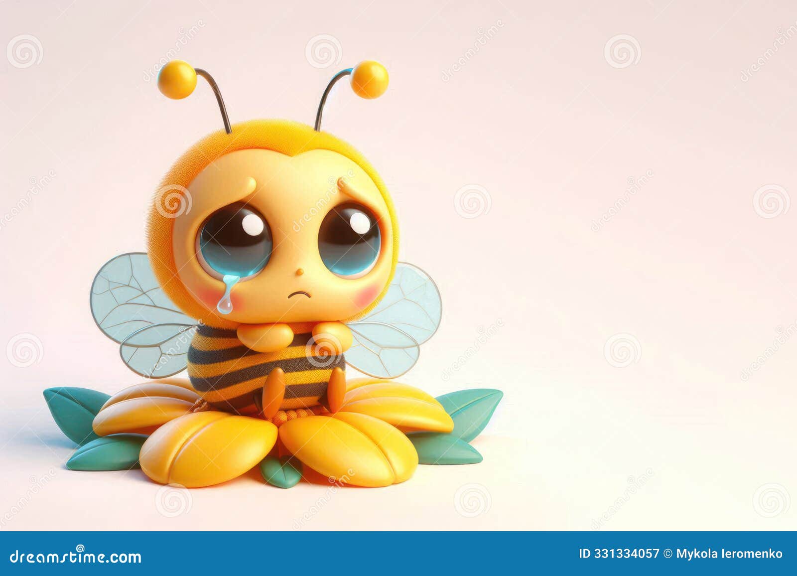 Sad Cartoon Bee Sitting on a Flower. Space for Text. Stock Illustration ...