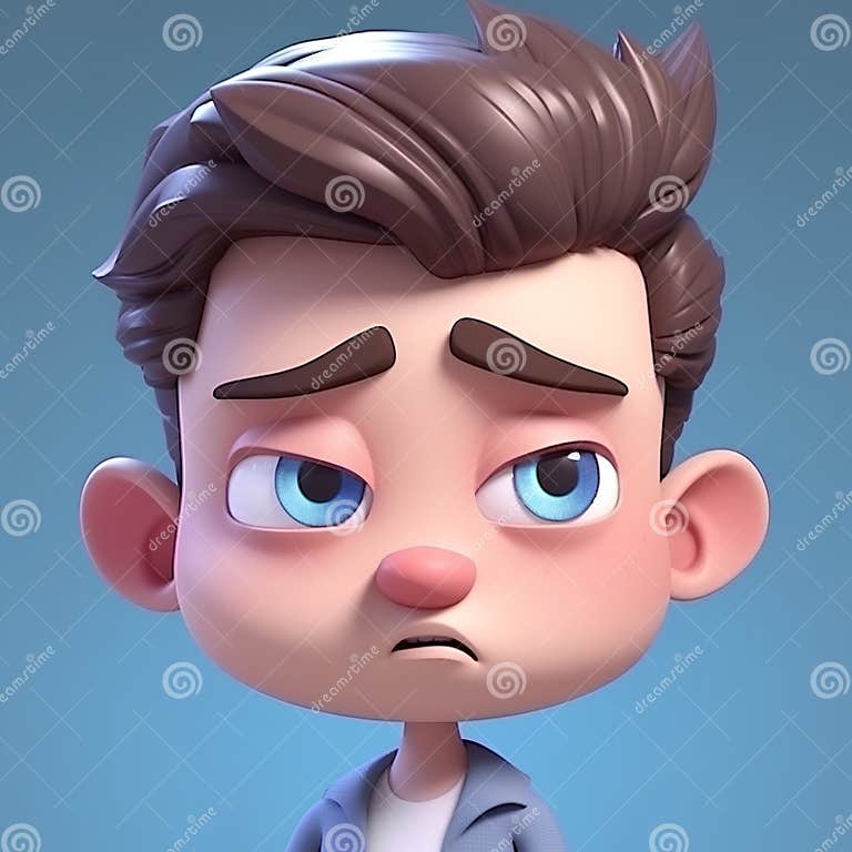 Sad Cartoon Boy with a Sad Expression on His Face. 3d Rendering Stock ...