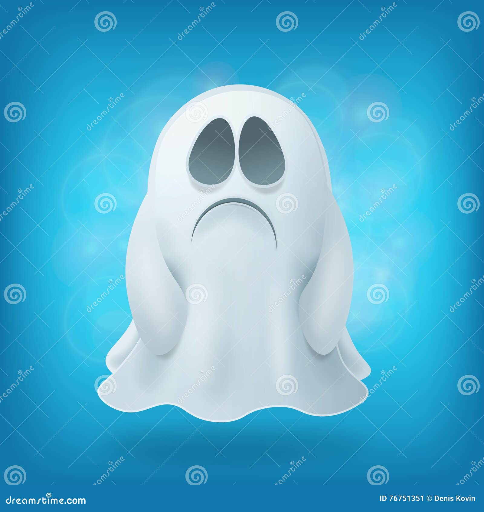 Sad Cartoon Ghost on Blue Background. Halloween Party Design Element ...