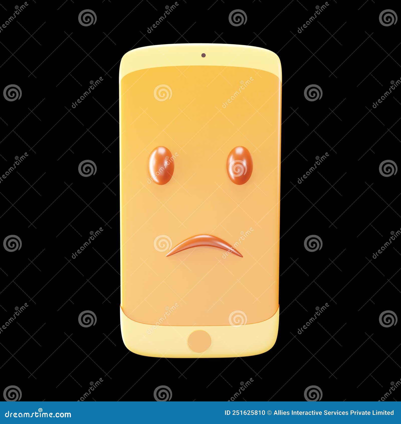 Sad Cartoon Phone 3D Render Icon on Black Stock Illustration ...